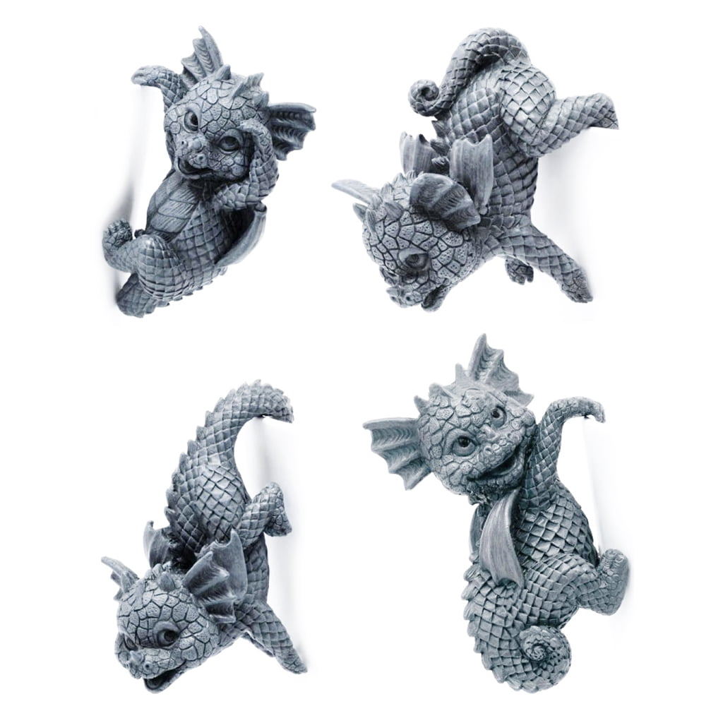 MOMOJIA 4 Pcs 3D Garden Dragon Statues Dinosaur Sculpture Figurine ...