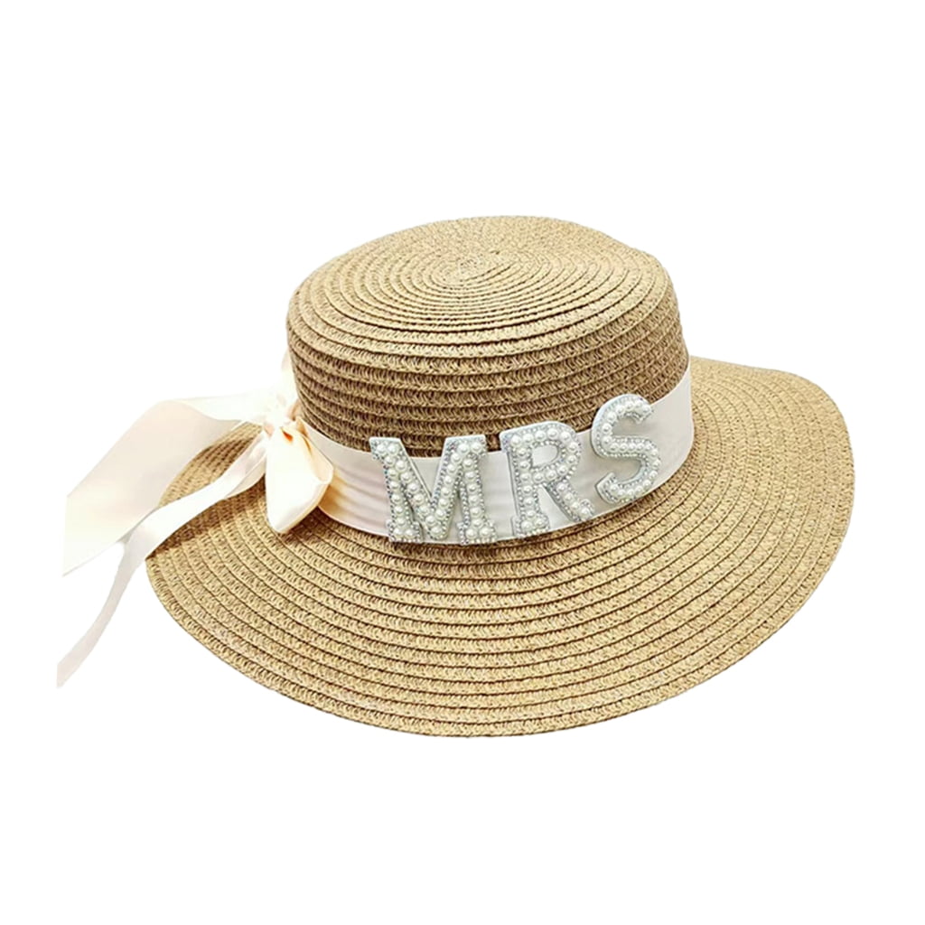 MOMOJIA Bridal Shower Sun Protective Straw Hat Artificial Pearls Straw ...