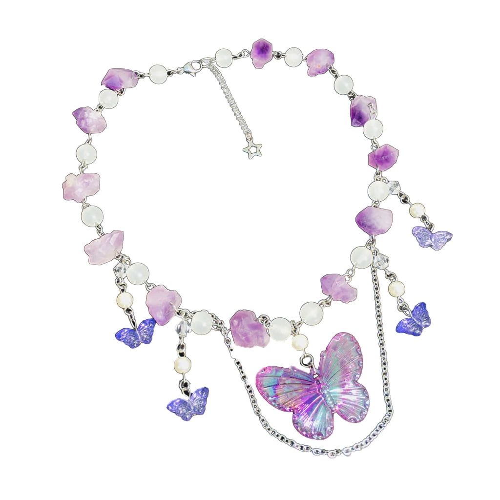 MOMOJIA Butterfly Fairy Core Necklace Crystal Beaded Wing Pendant ...