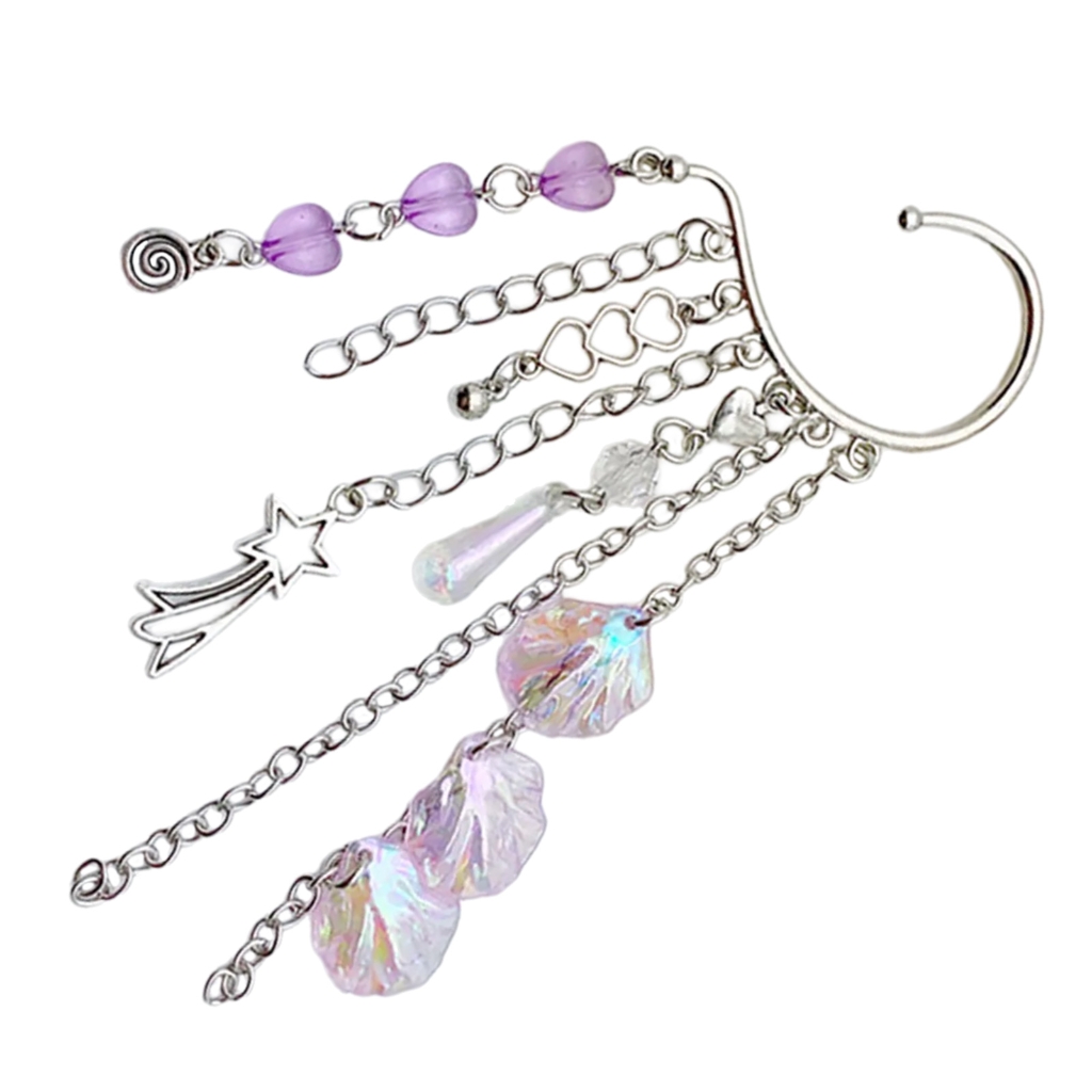 MOMOJIA Chic Beaded Chain Ear Dangle Fashionable Ear Cuff with Sparking ...