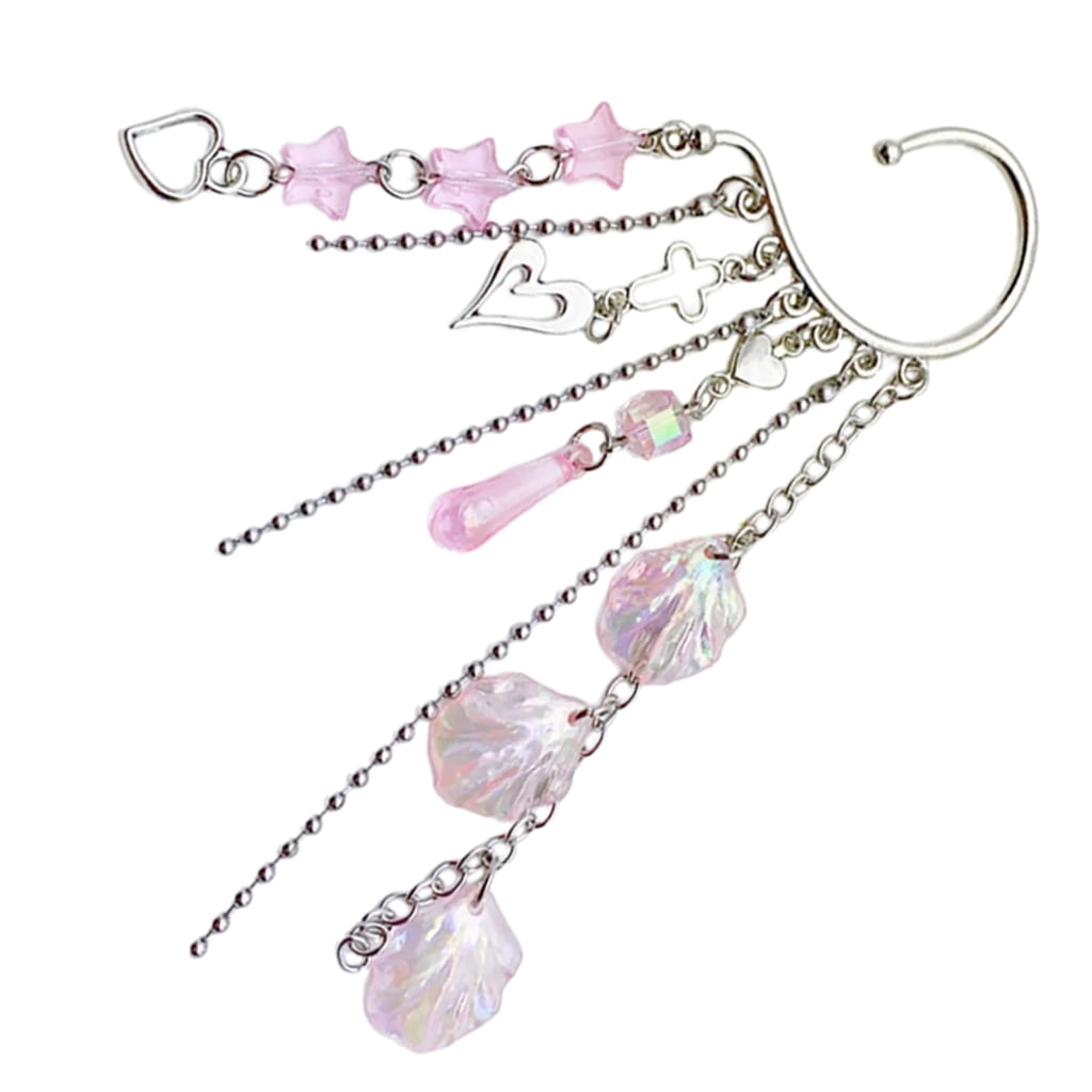 MOMOJIA Chic Beaded Chain Ear Dangle Fashionable Ear Cuff with Sparking ...