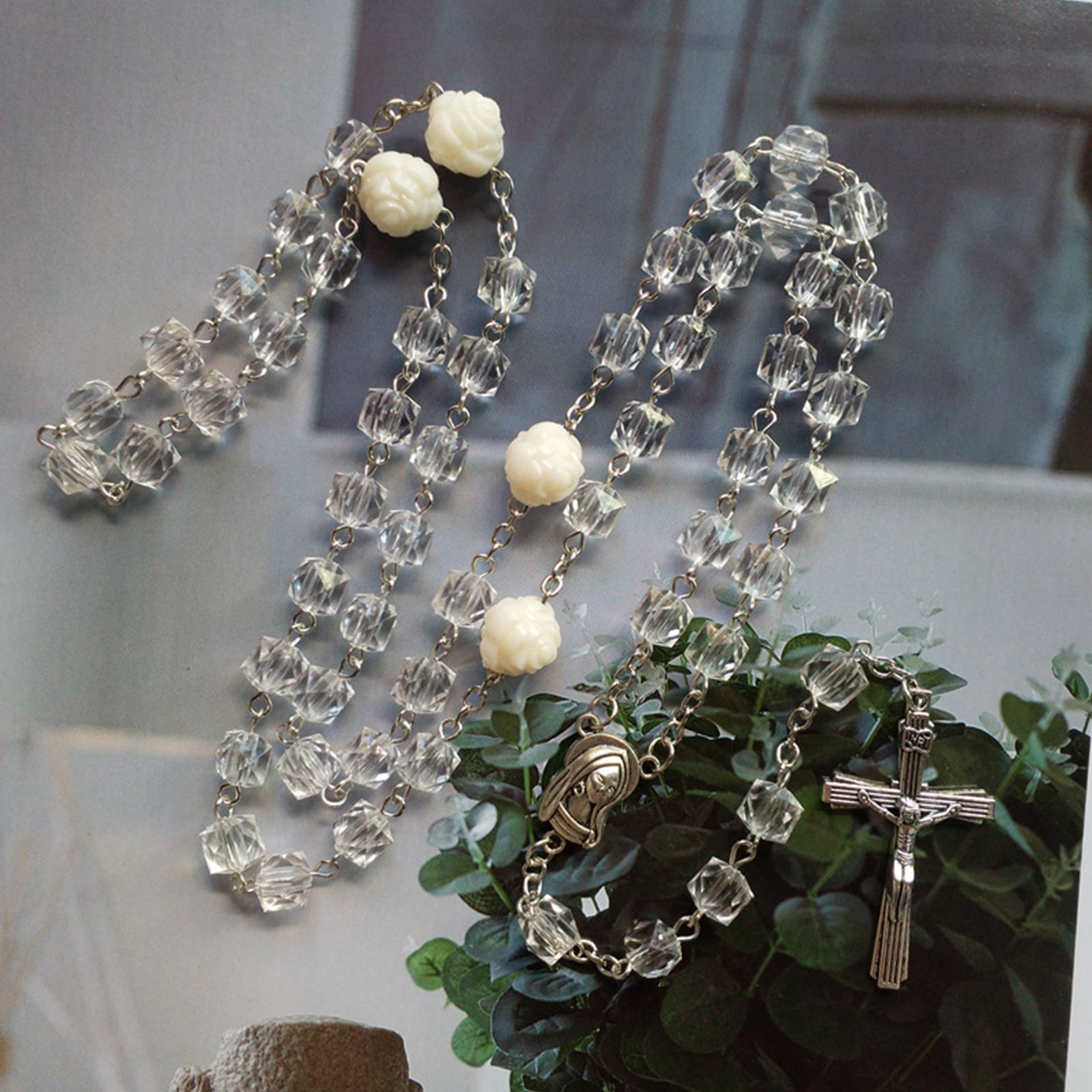 MOMOJIA Christian Crystal Beads Rosary Necklace Jesus Prayer Anglican ...