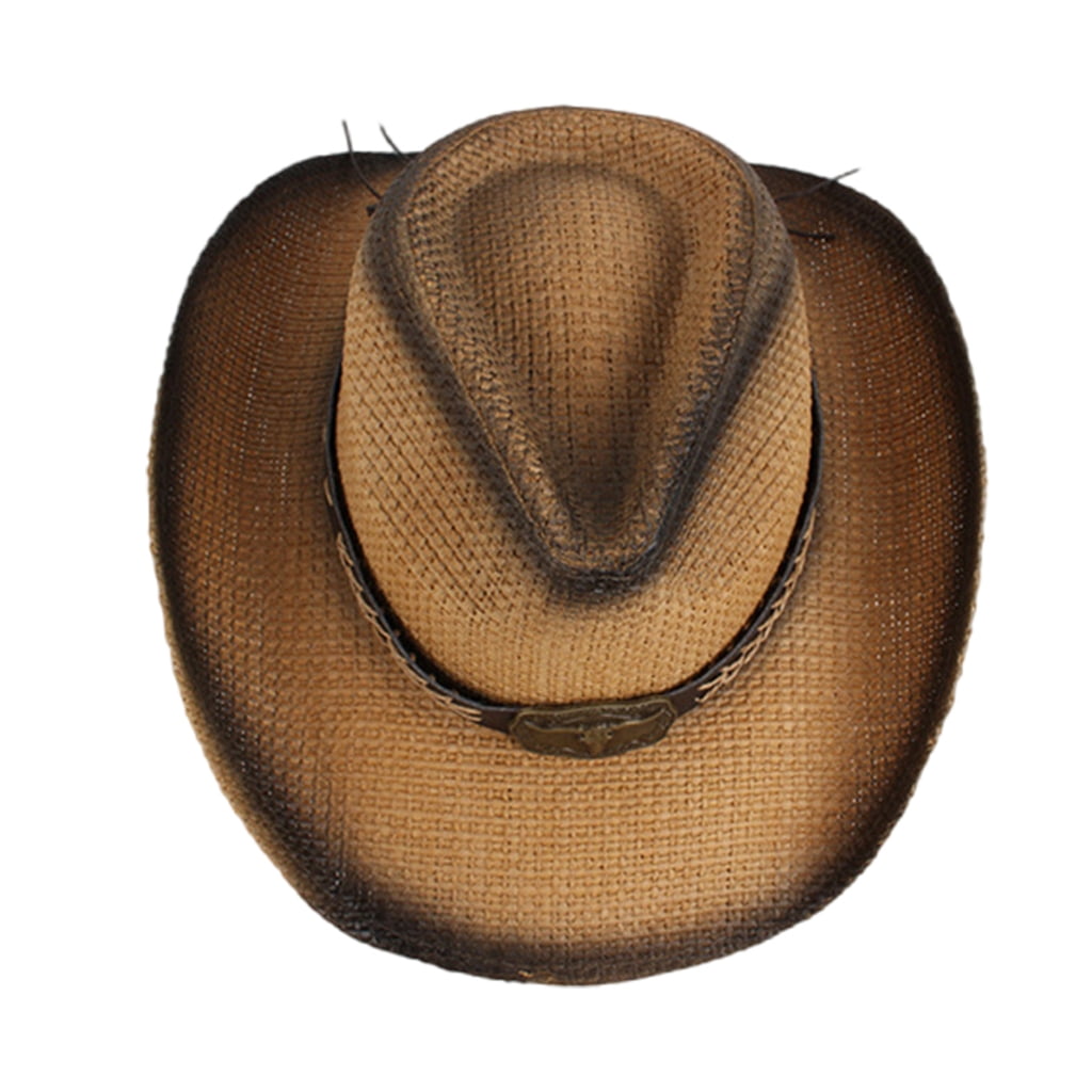 MOMOJIA Classical Straw Hat Cloth Wide Brimmed Western Cowboy Hat for ...