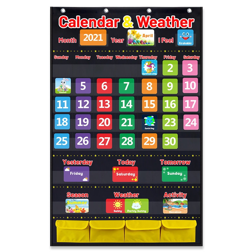 MOMOJIA Classroom Monthly Calendar Pocket Chart for Kids Homeschooling ...