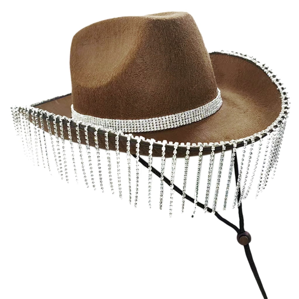 MOMOJIA Cowboy Hat Rhinestones Fringe Rave Cowgirl Hat Costume Party ...