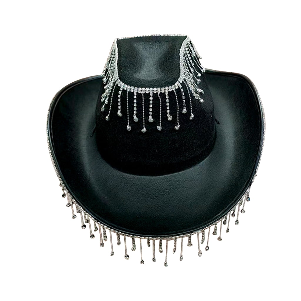 MOMOJIA Cowboy Hat Rhinestones Fringe Rave Cowgirl Hat Costume Party ...