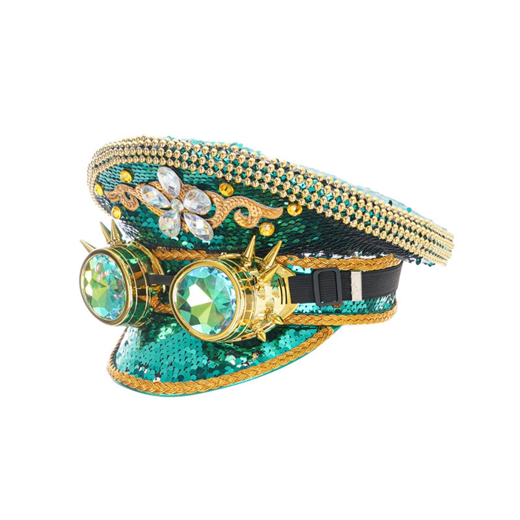 MOMOJIA Crystal Studded Captain Hat Gothic Sequins Goggle ...