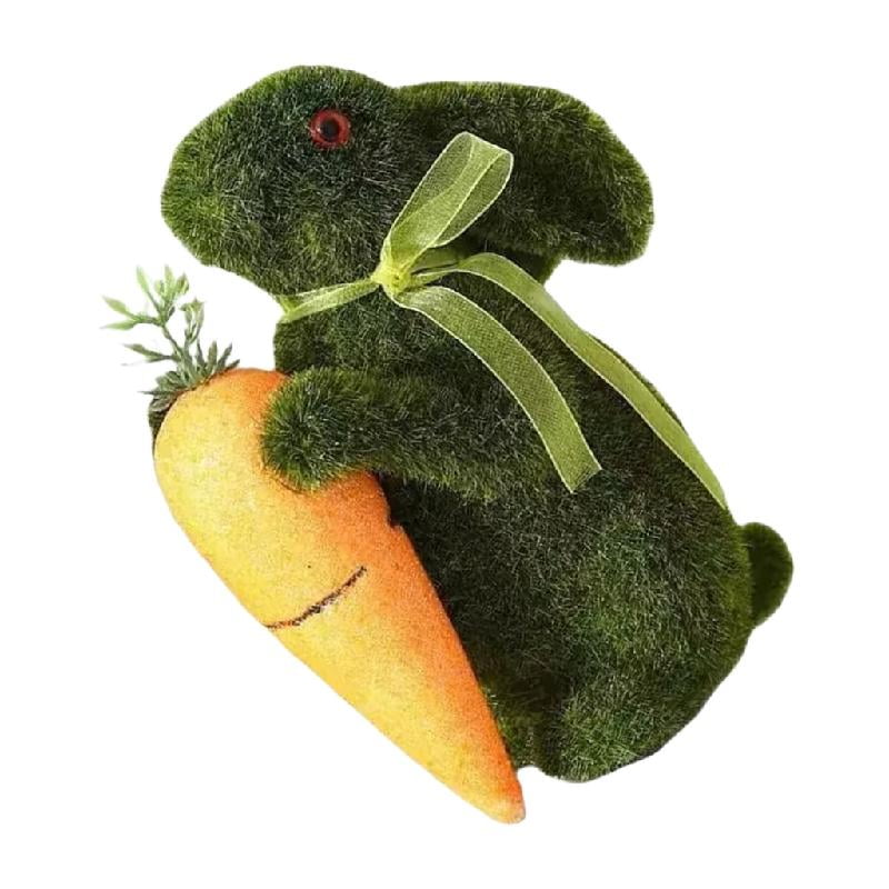 MOMOJIA Easters Flocking Rabbits Figurine Artificial Green Moss Bunnies ...