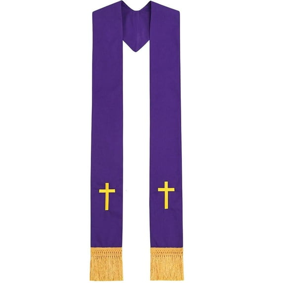 MOMOJIA Embroidered Crossed Priest Stole Fringe Clergy Sash For ...