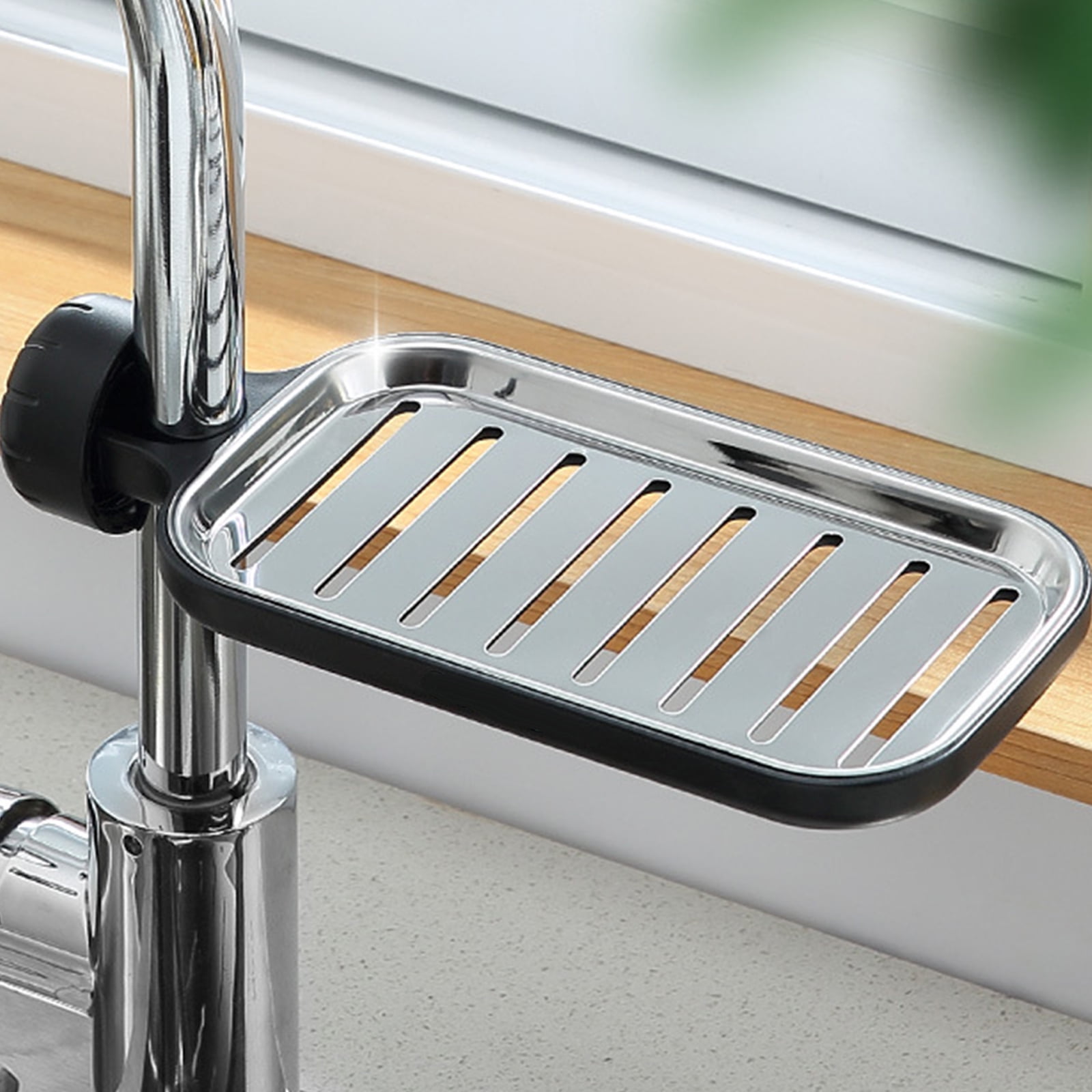 MOMOJIA Faucet Sponge Soap Drainage Storage Rack Sink Adjustable Dish ...