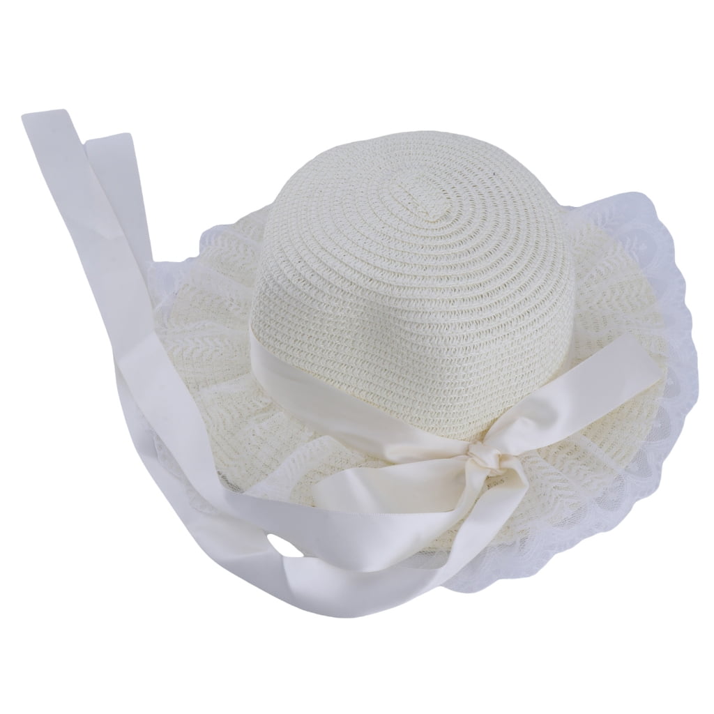 MOMOJIA Girls Straw Beach Hat Summer for Sun Hats Wide Ribbon Straw ...
