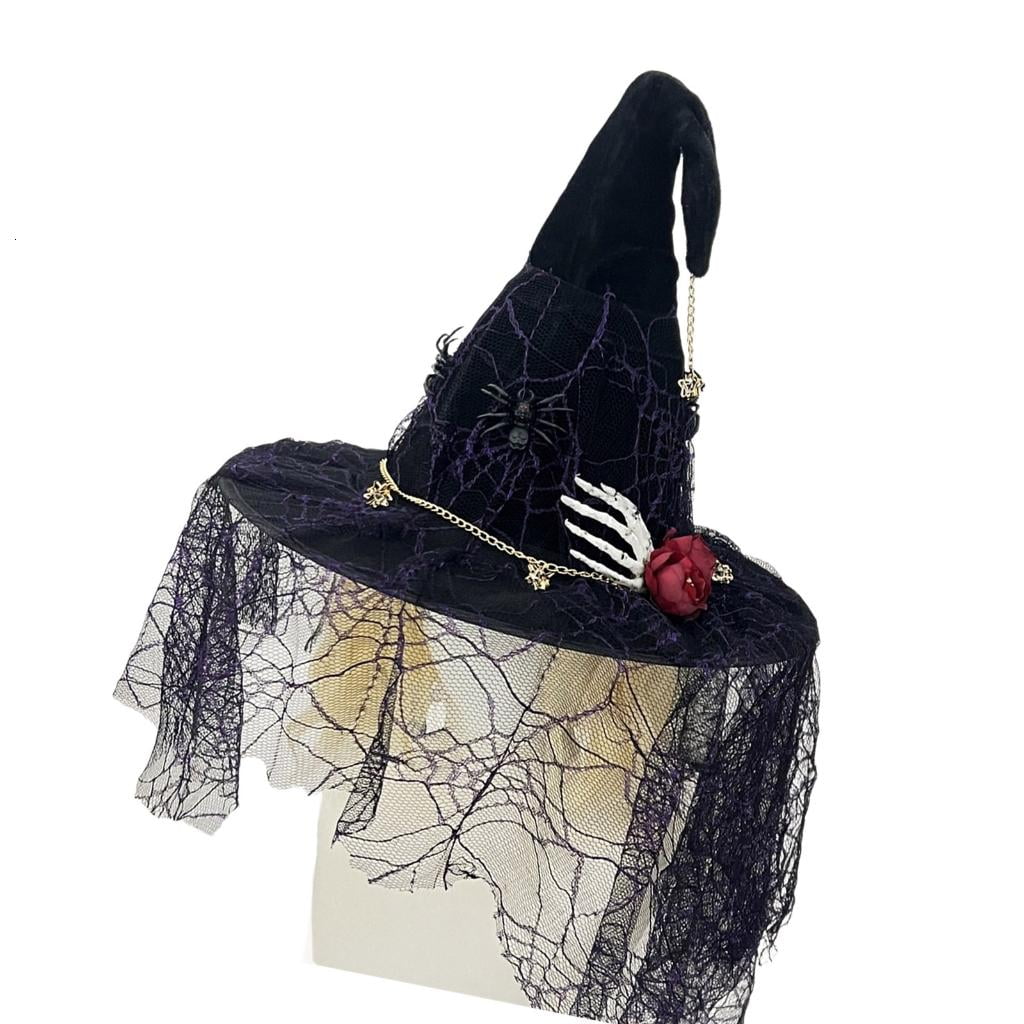 MOMOJIA Gothic LaceSku11Print Hat With Spiders Decors Wide Brims Hat ...