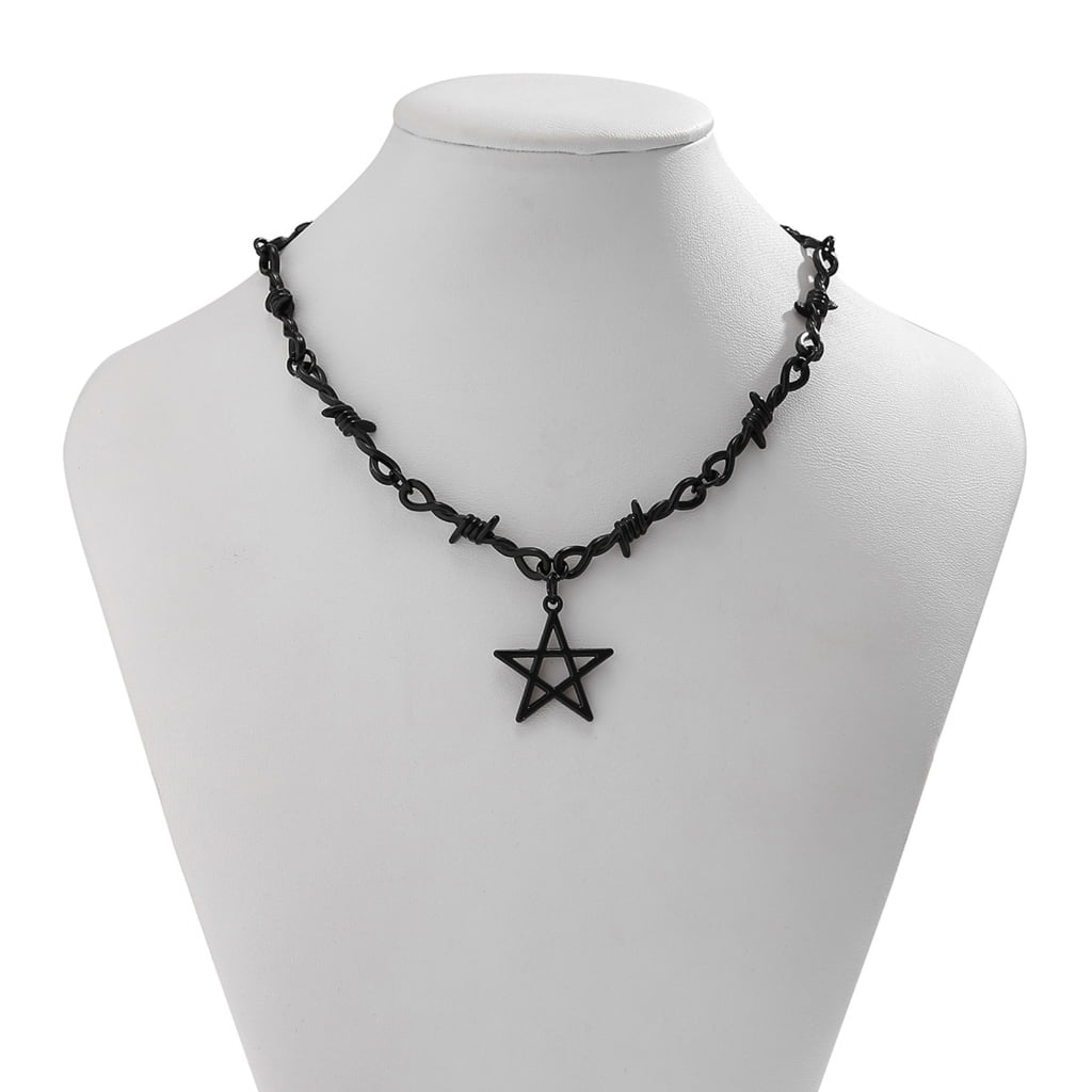 MOMOJIA Hip Hop Thorn Star Necklace Gothic Pendant Neck Chain ...