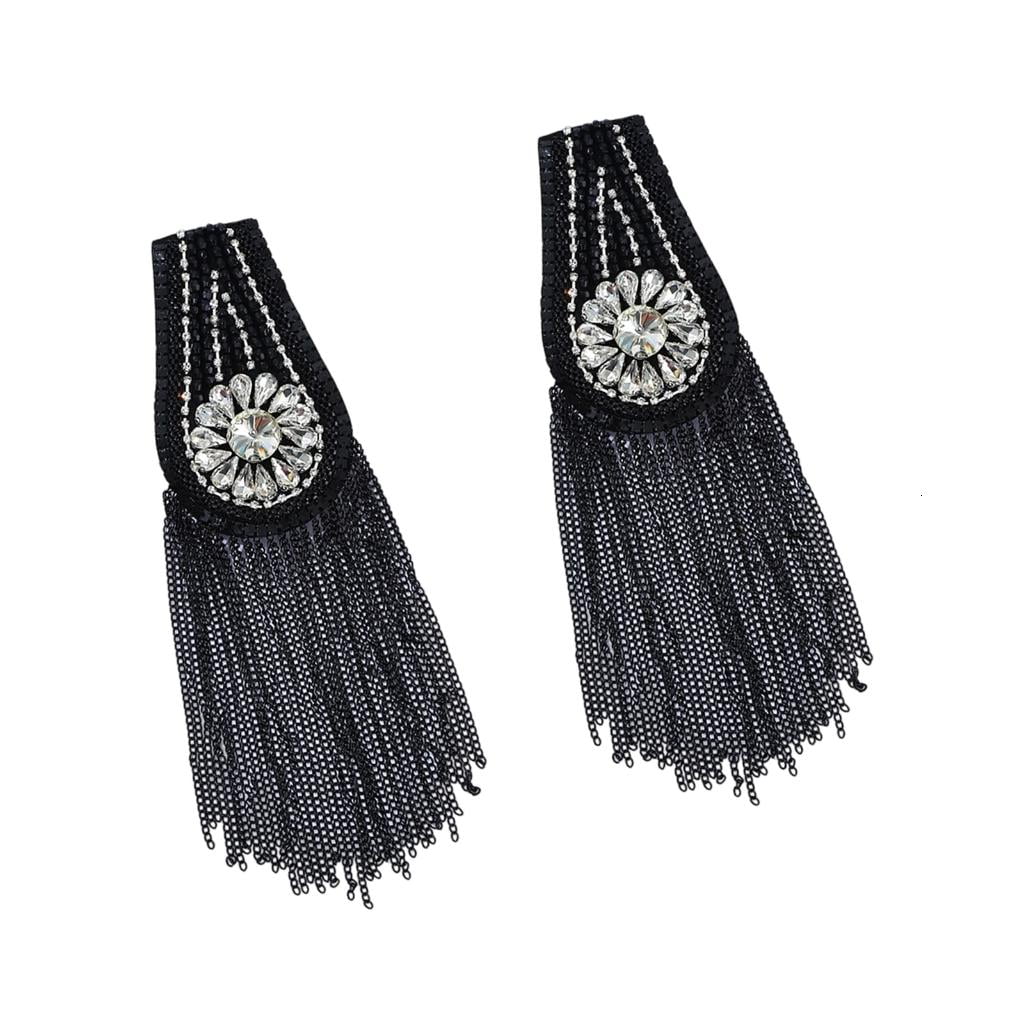 MOMOJIA Metal Tassels Shoulder Epaulet Fringed Rhinestones Epaulettes ...