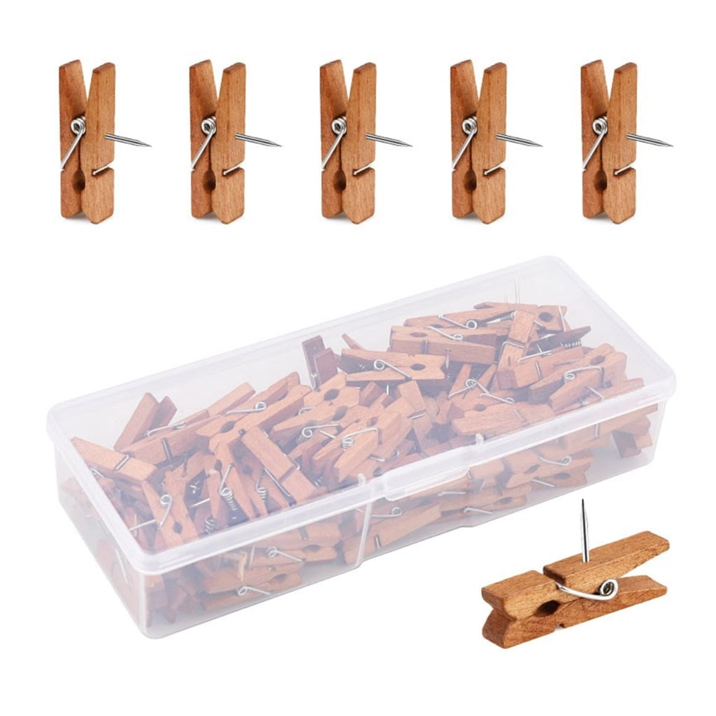 MOMOJIA Push Pins with Wood Clip, Notice Board Push Pin for Cork Notice ...