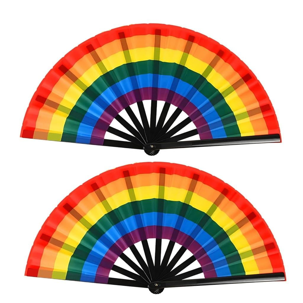 MOMOJIA Rainbow Folding Fan Pride Outfit Foldable Hand Fan Colorful ...