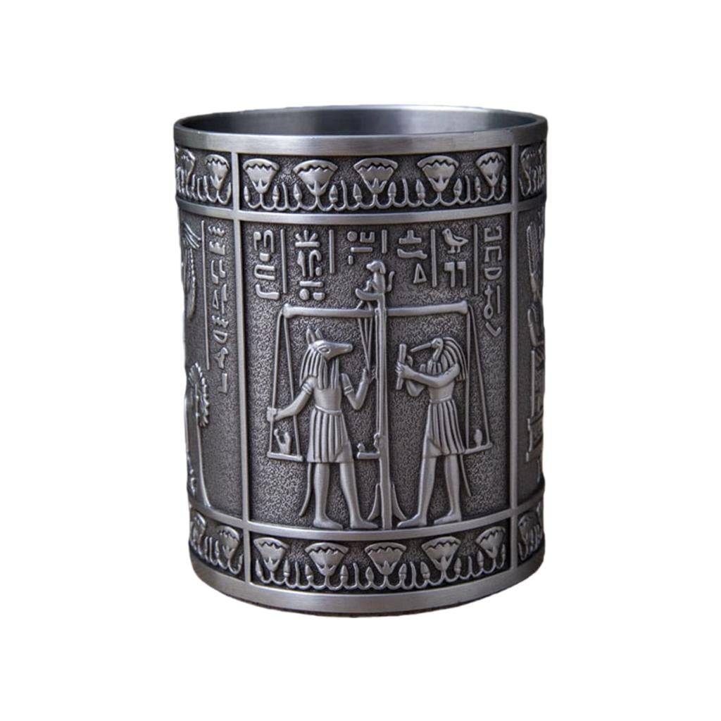 MOMOJIA Retro Egyptian Carved Pen Cup Cylindrical Alloy Metal Pen Stand ...