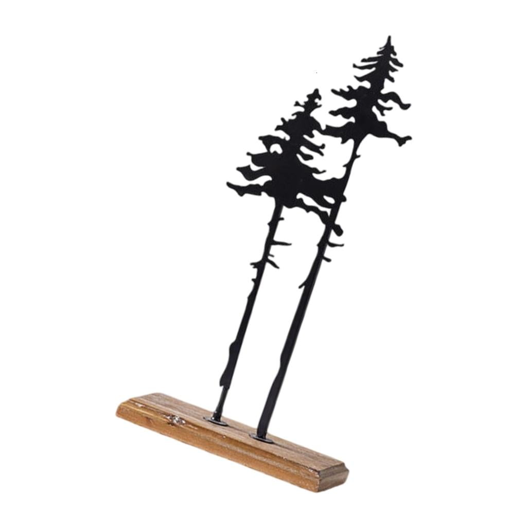 MOMOJIA Retro Iron Tree Sculpture With Wood Base Christmas Thanksgiving ...