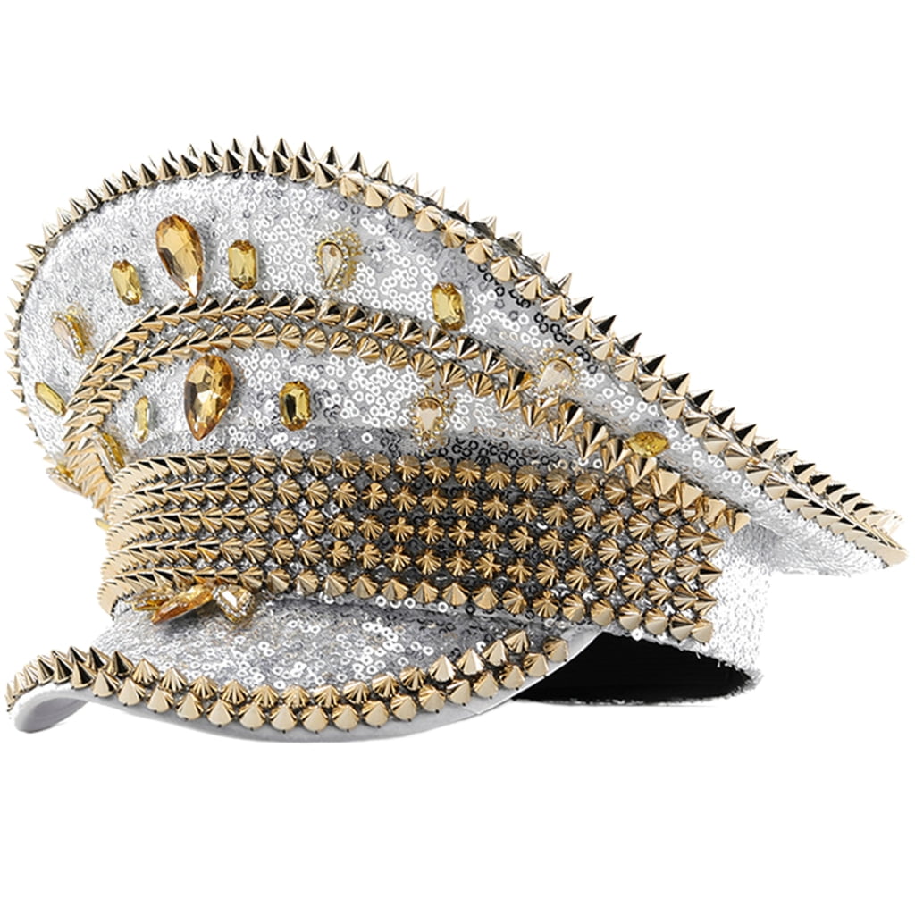 MOMOJIA Sequins Captain Hat Crystal Hat Sailor Hat Versatile for ...