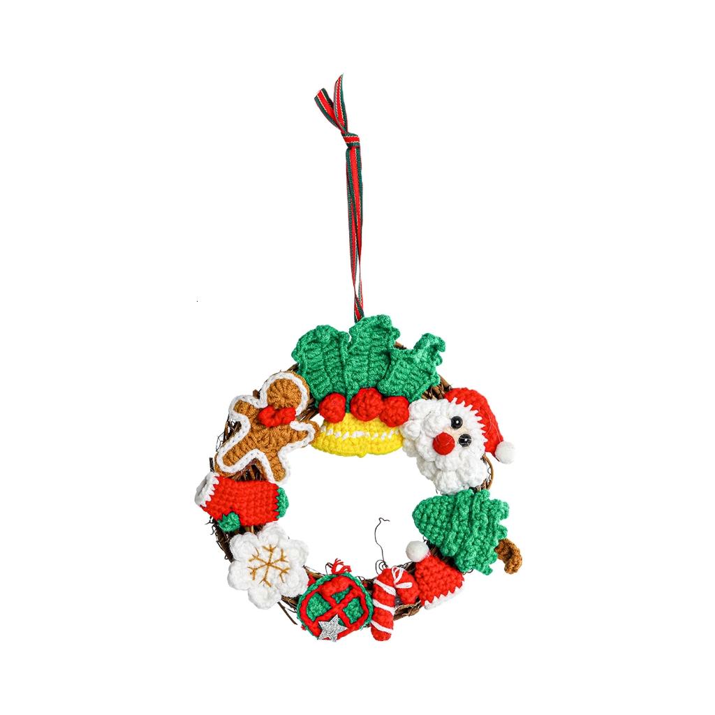 MOMOJIA Soft Yarn Santa Holiday Wreath With Wooden Embellishment ...