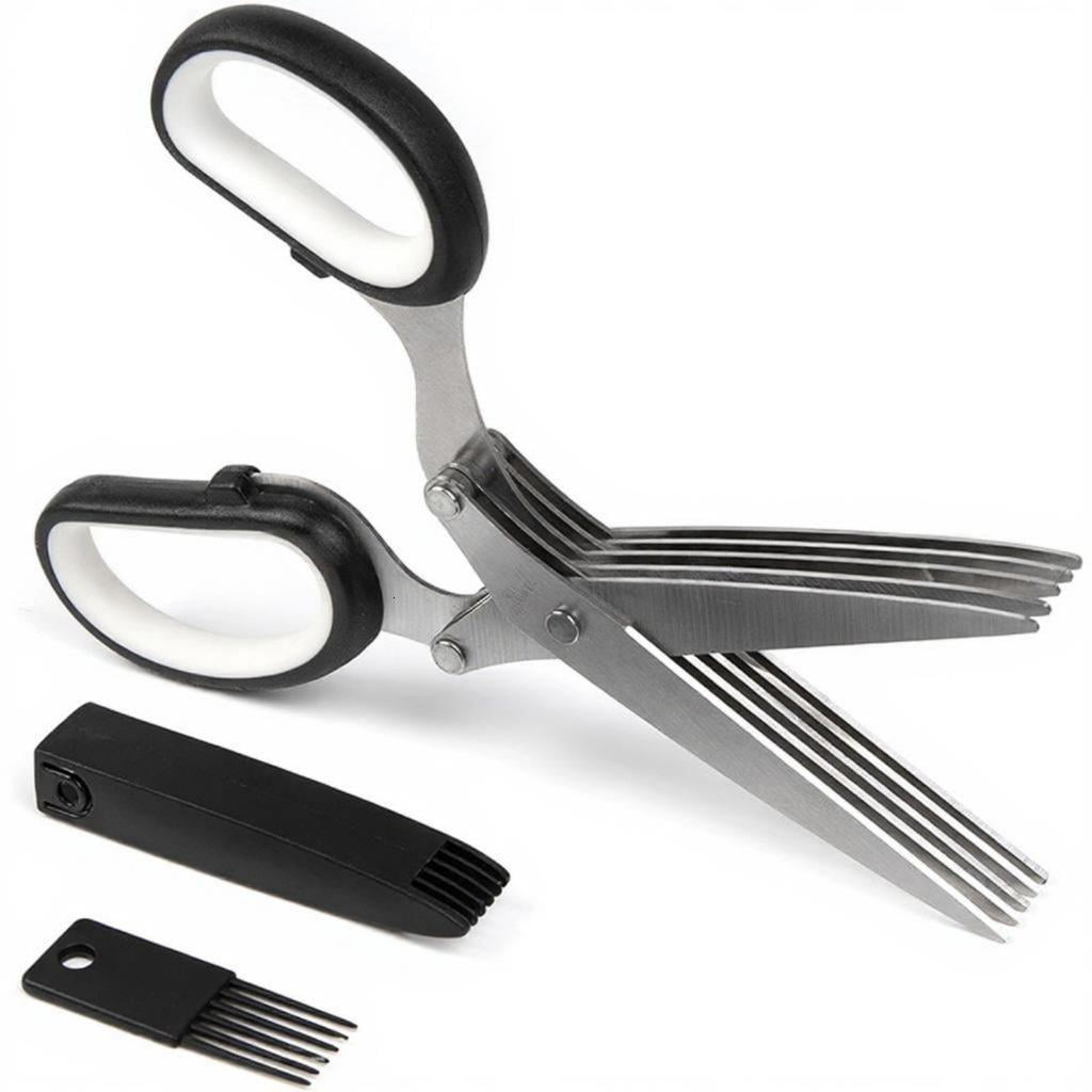 MOMOJIA Steel Kitchen Herb Chopper Scissors with 5B1adeDesign and Cover ...