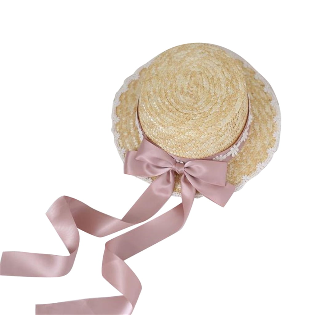 MOMOJIA Straw Boater Hat Ribbon Straw Hat Beachs Hat Bows Straw Hat TeaParty SunHat - Walmart.com