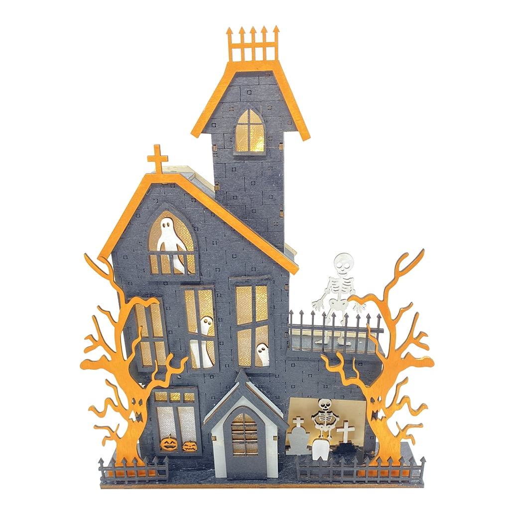 MOMOJIA Table Decorations Wooden Haunted House Ghost Sign with LED ...