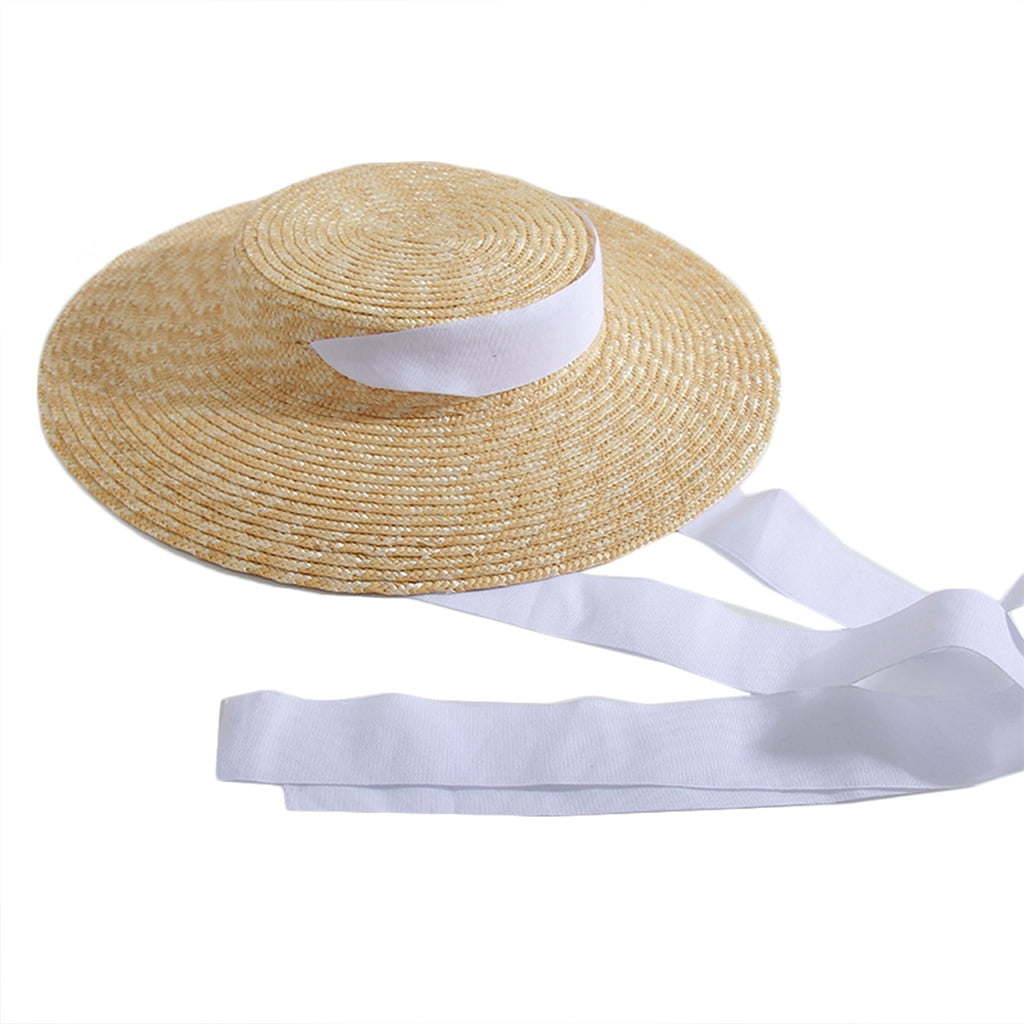 MOMOJIA Women Large Wide Brim Flat Top Straw for Sun Visor Hat Long ...