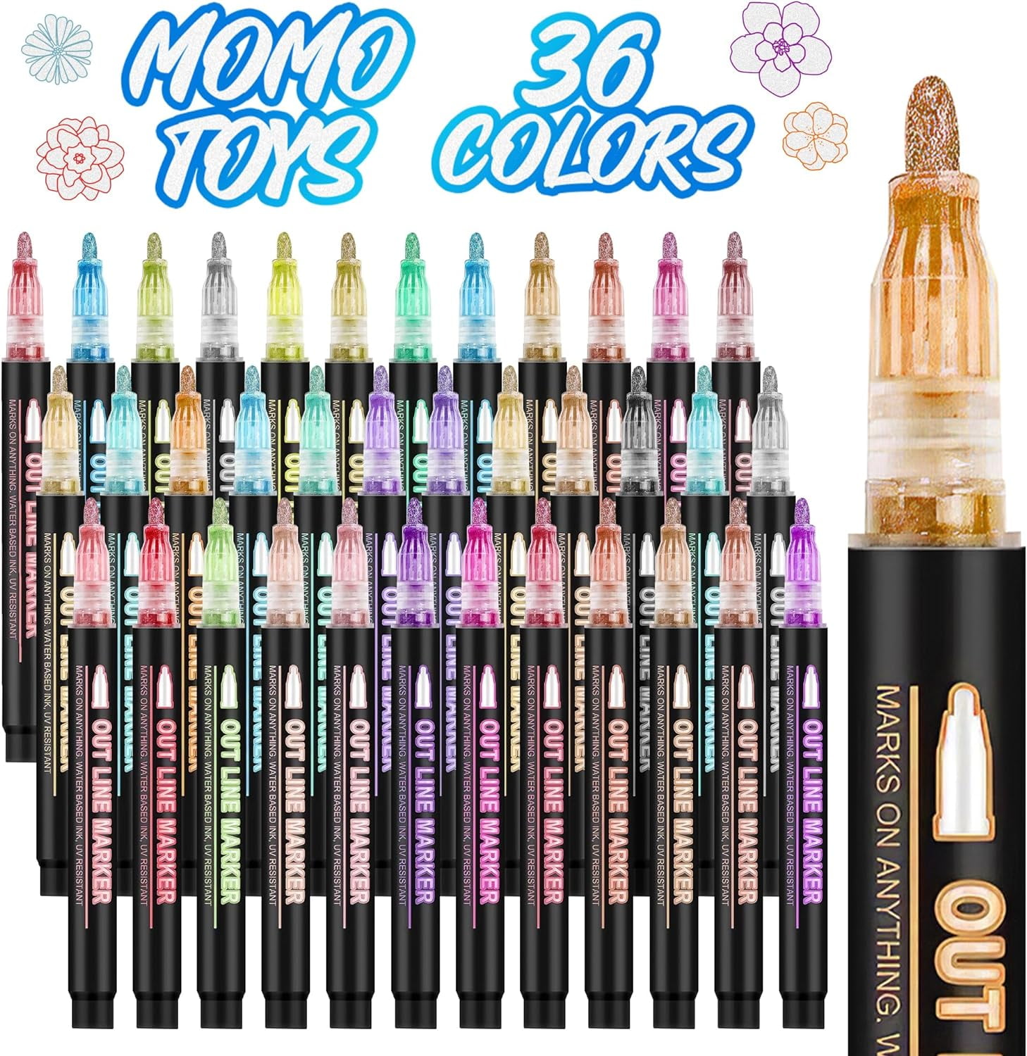 MOMOTOYS Outline Markers for Artistic Expression - Double Line Glitter ...