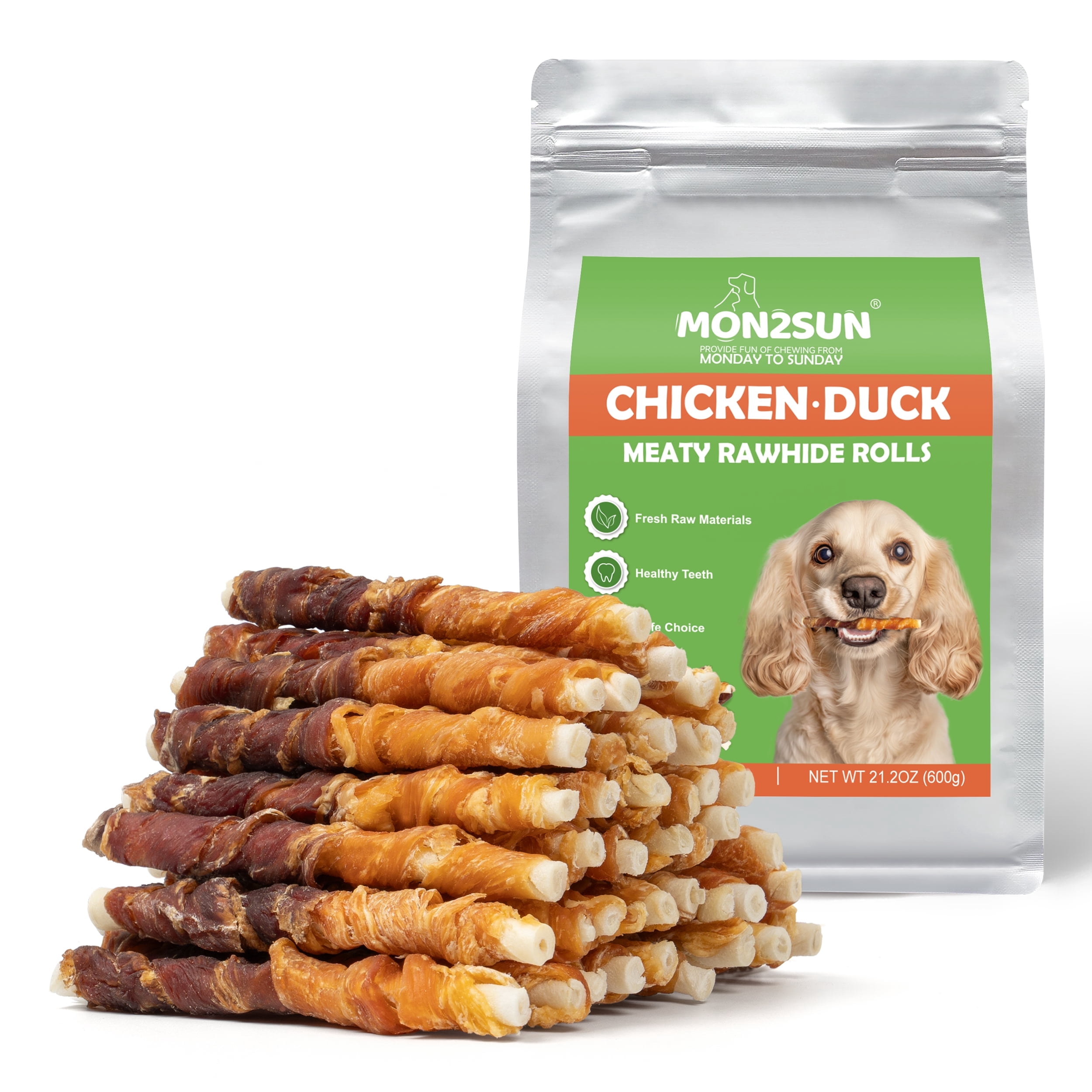 MON2SUN Chicken & Duck Wrapped Rawhide Sticks Small Dog Treats, 21.16 ...