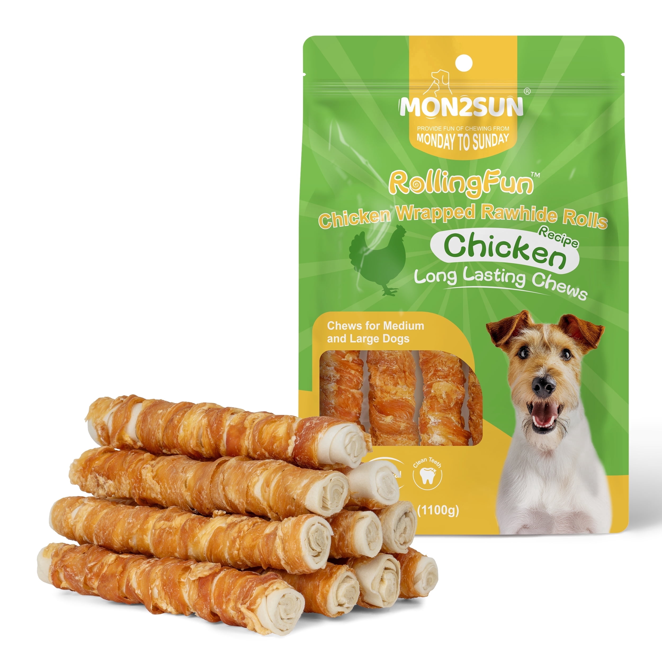 MON2SUN Chicken Wrapped Rawhide Rolls Medium and Large Dog Treats, 38.8 ...