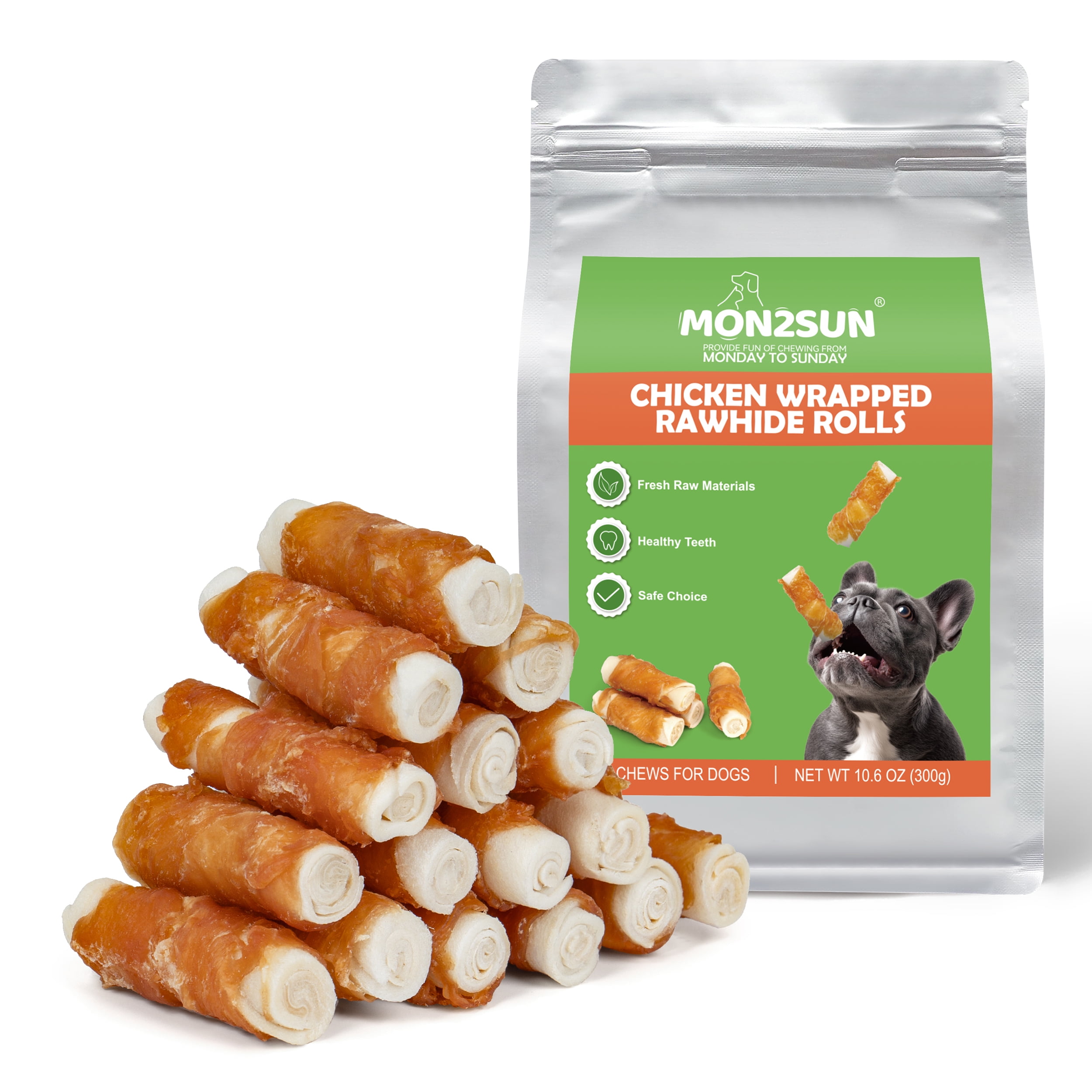 MON2SUN Chicken Wrapped Rawhide Rolls Small Dog Treats, 10.6 oz (16 ...