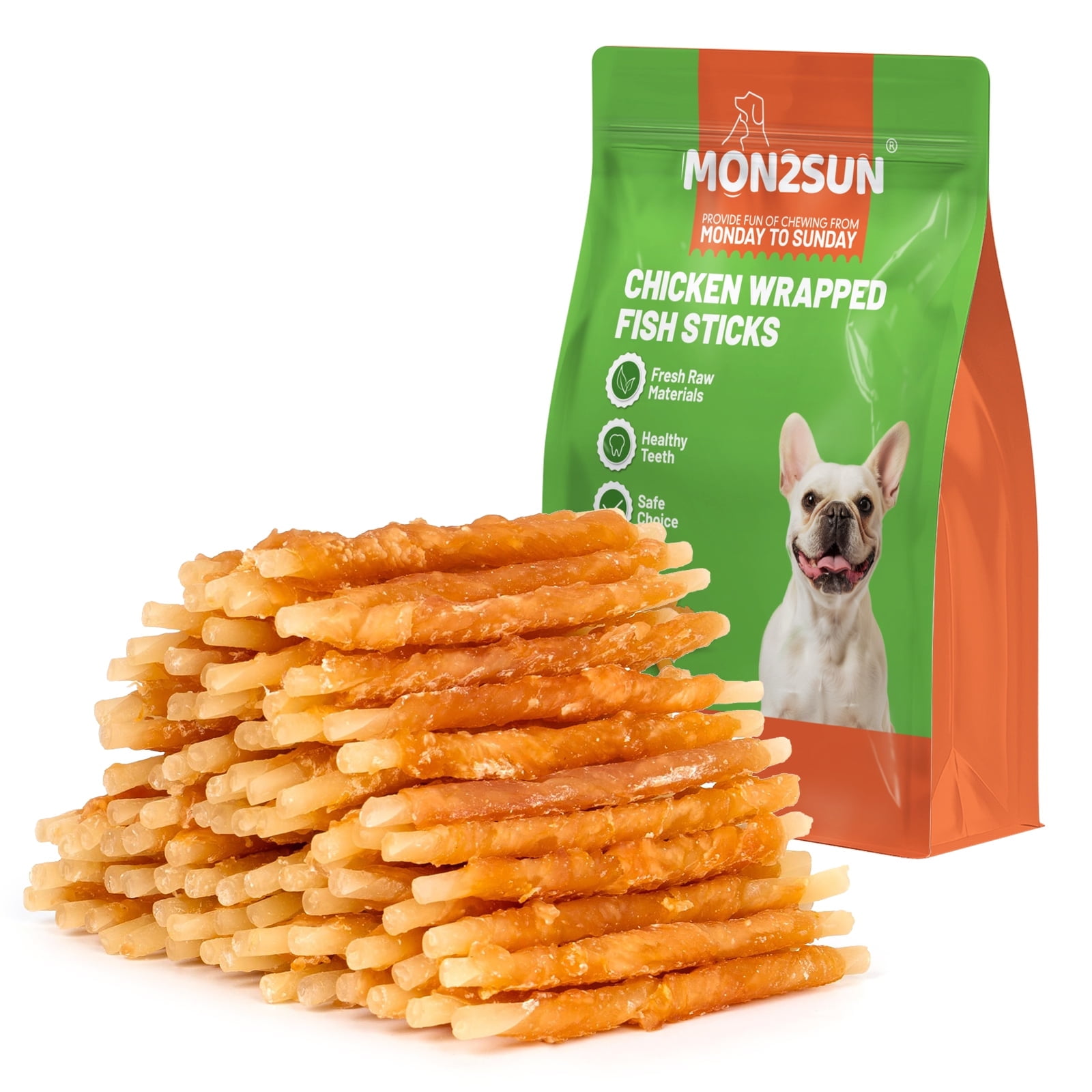 MON2SUN Rawhide Free Dog Treats Chicken Wrapped Cod Sticks for Small ...