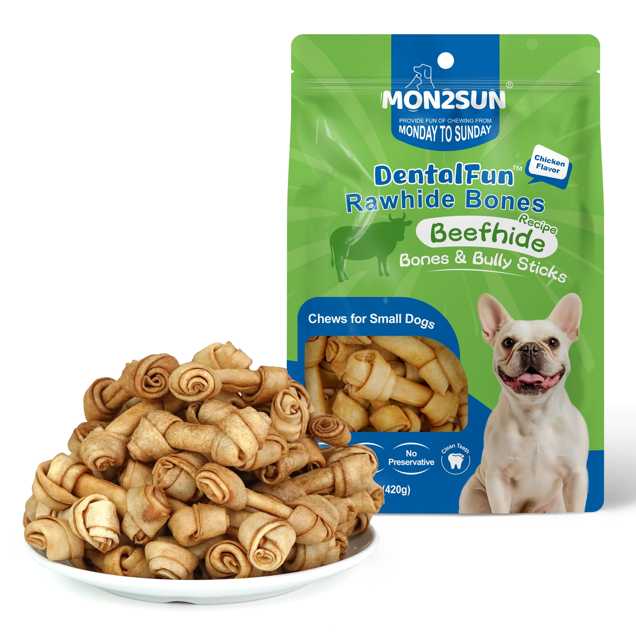 MON2SUN Rawhide Knot Bones Chicken Flavor Small Dog Treats, 14.8 oz (60 ...
