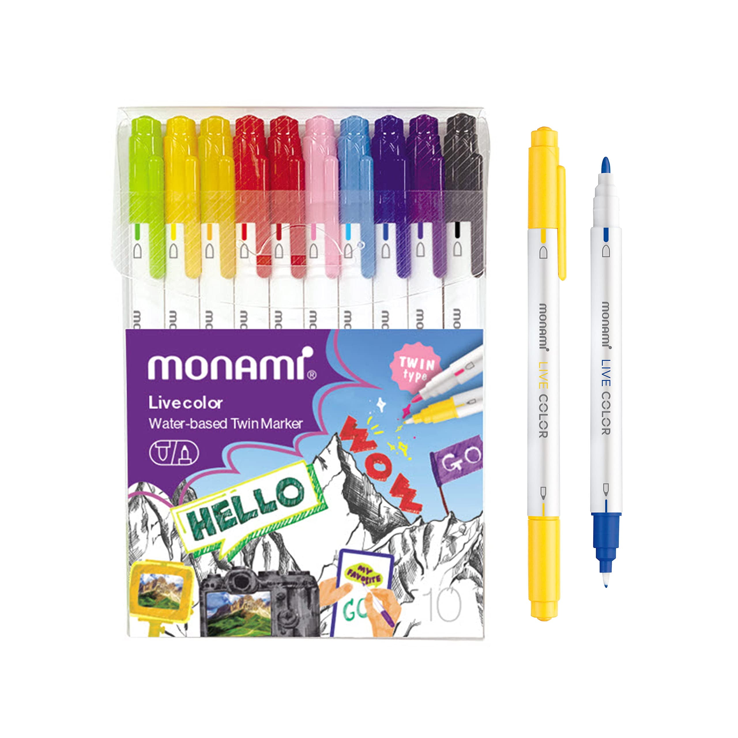 MONAMI LIVE COLOR Water-Based Twin Marker, Fine & Bullet Dual Tip ...