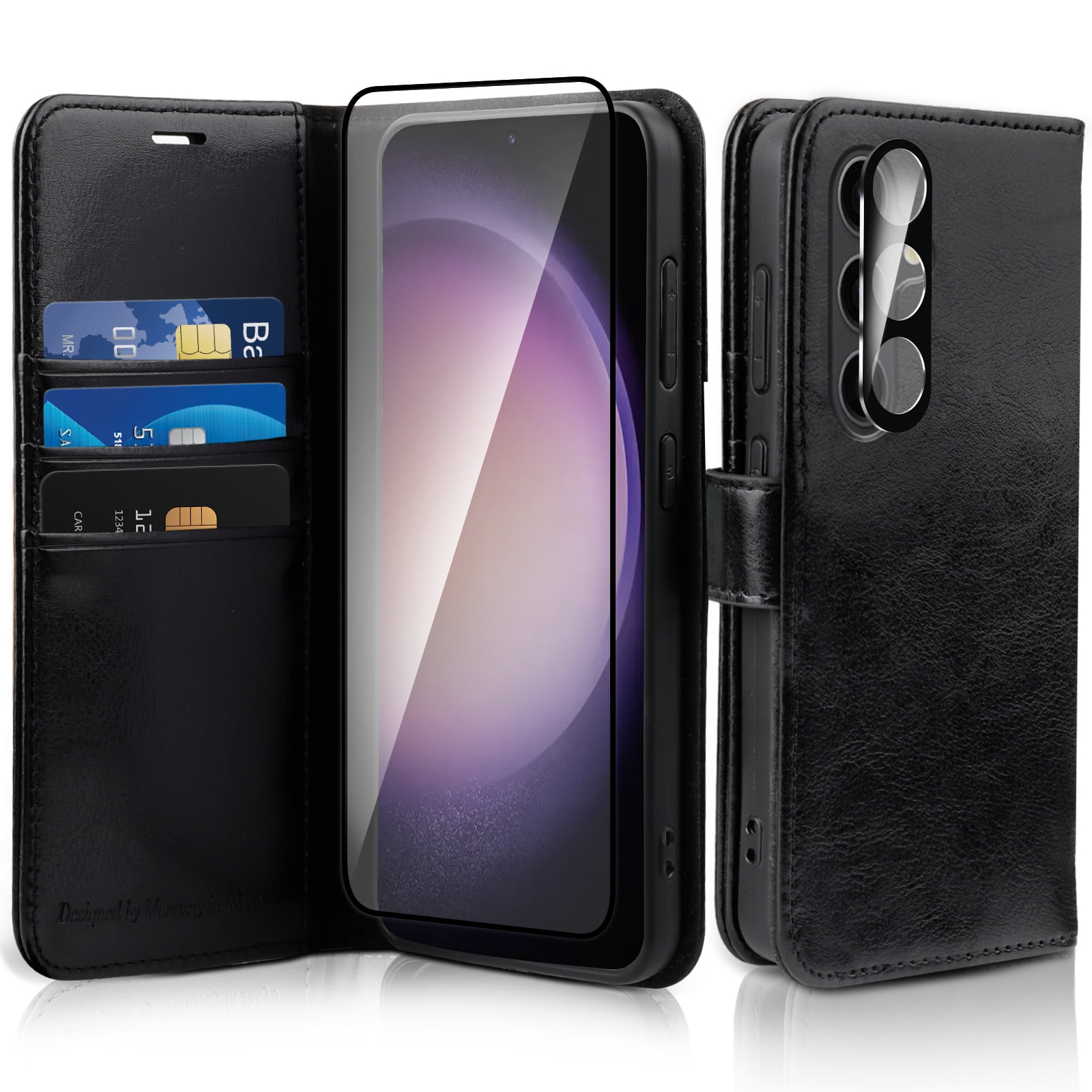 MONASAY Wallet Case Fit for Galaxy S24 5G, [Screen Protector and lens protector] [RFID Blocking ...