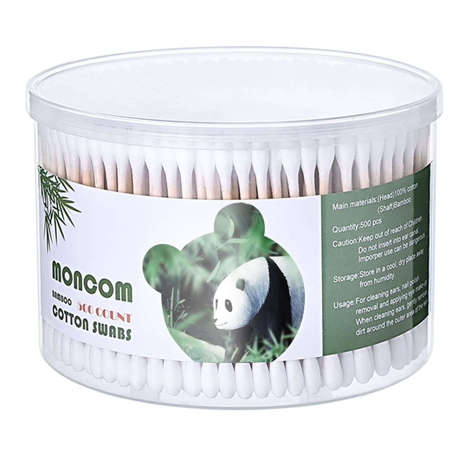 MONCOM Cotton Swabs 500 Count Double Round Thick Tips | Biodegradable ...