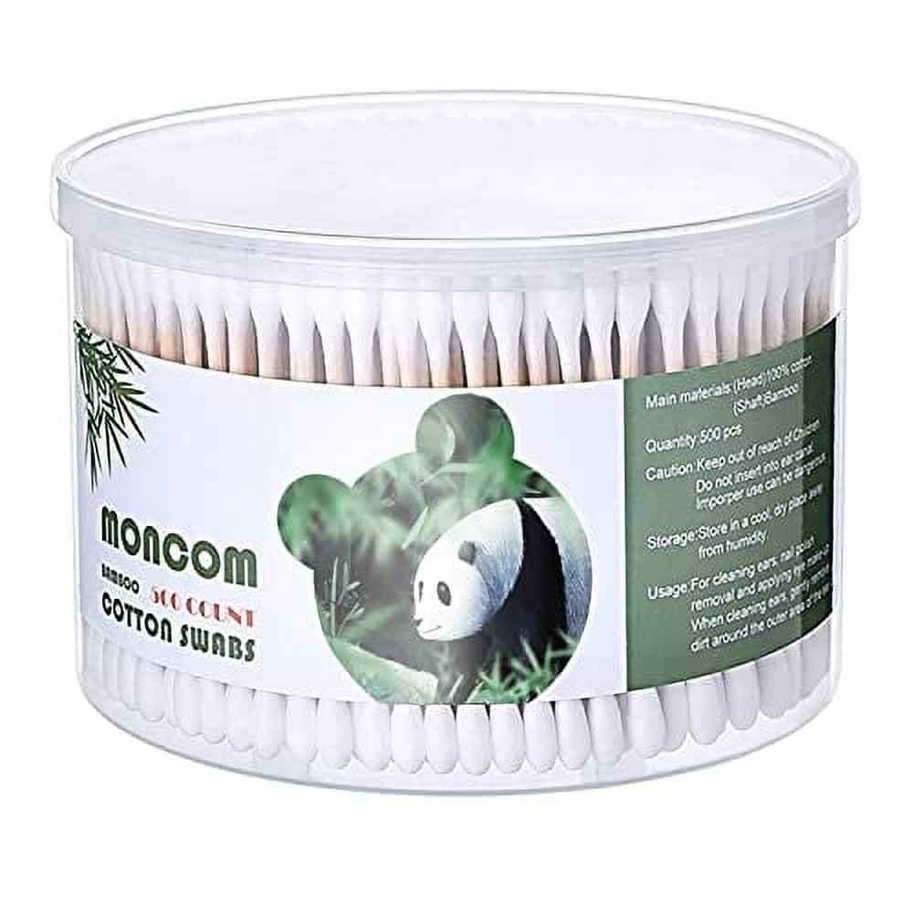 MONCOM Cotton Swabs 500 Count Double Round Thick Tips | Biodegradable ...
