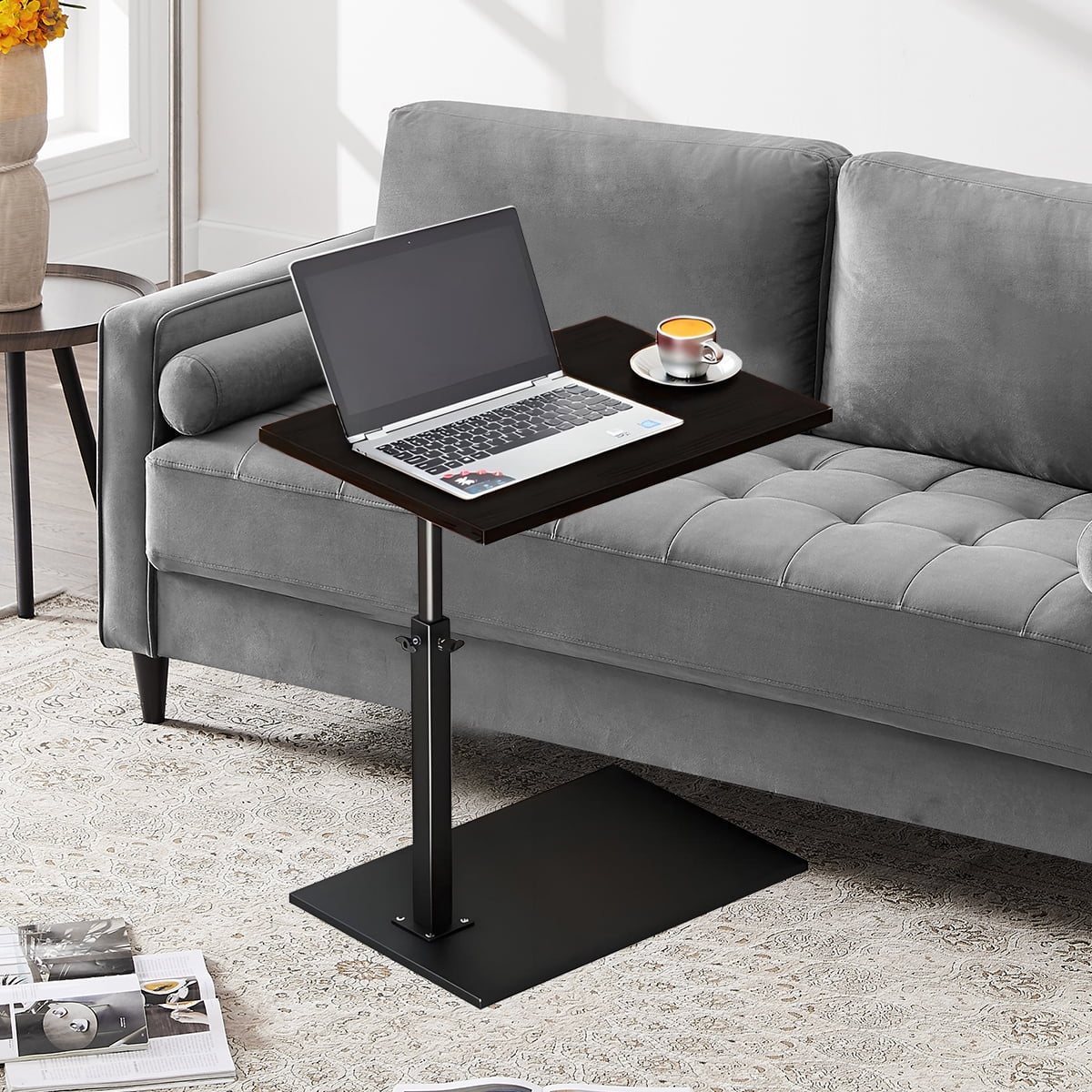 MONEHANE C-Shaped End Table, 360° Rotating Adjustable Height Couch Side ...