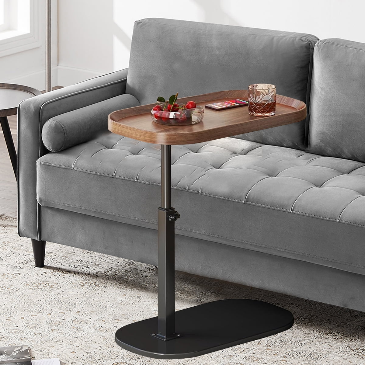 MONEHANE C-Shaped End Table, 360° Rotating Adjustable Height Couch Side ...