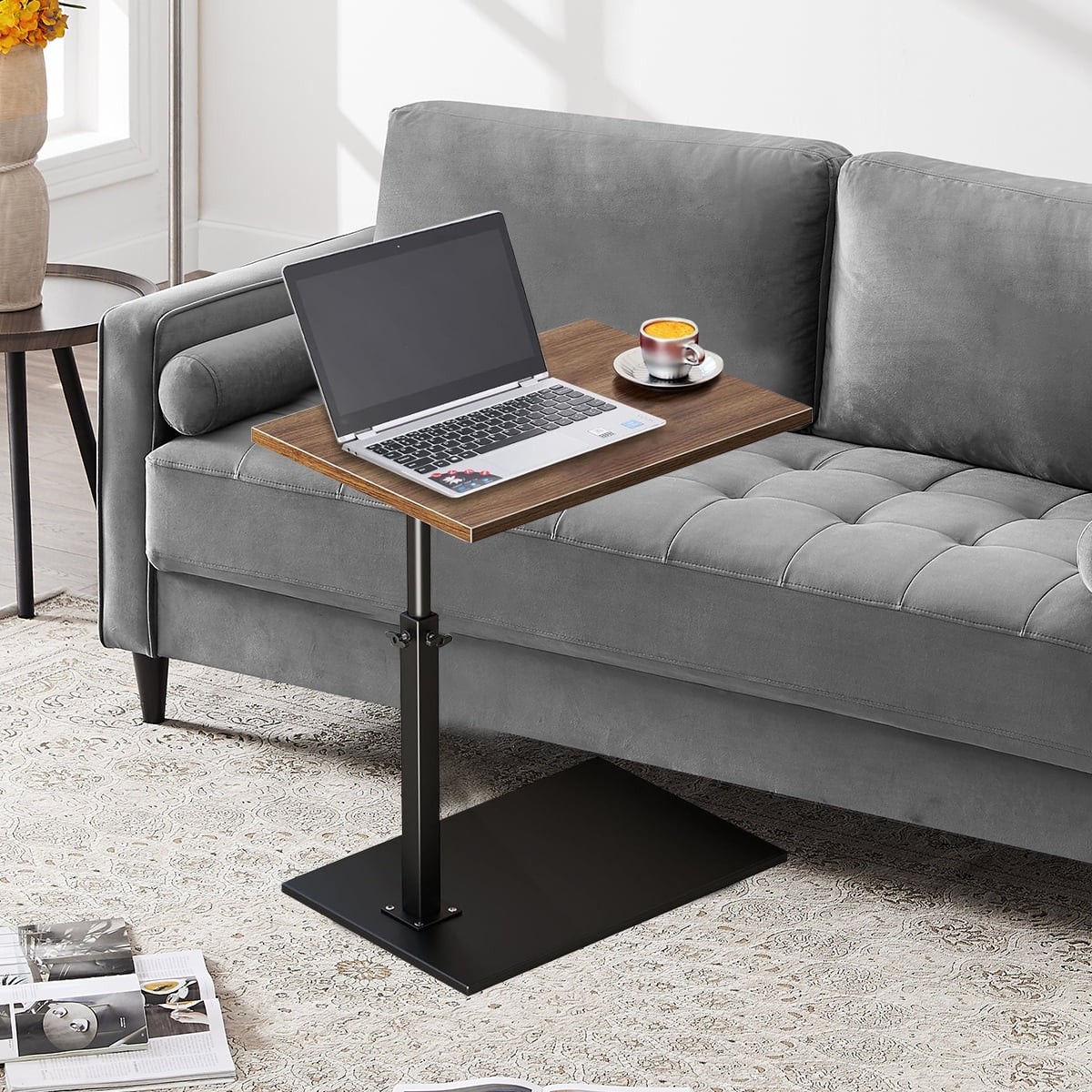 MONEHANE C-Shaped End Table, 360° Rotating Adjustable Height Couch Side ...