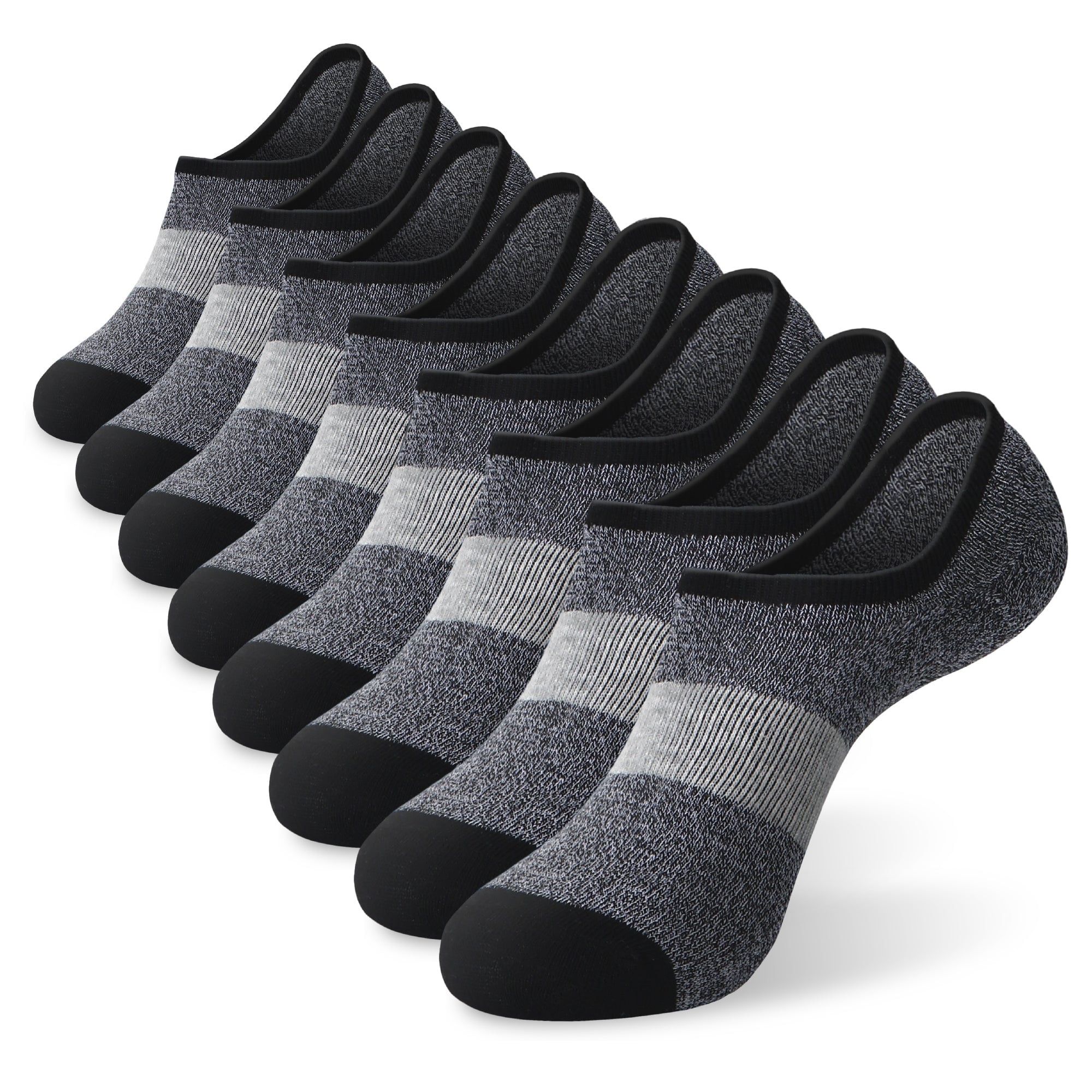 MONFOOT Women's and Men's 8-Pairs No Show Non-slip Cotton Black Grey ...