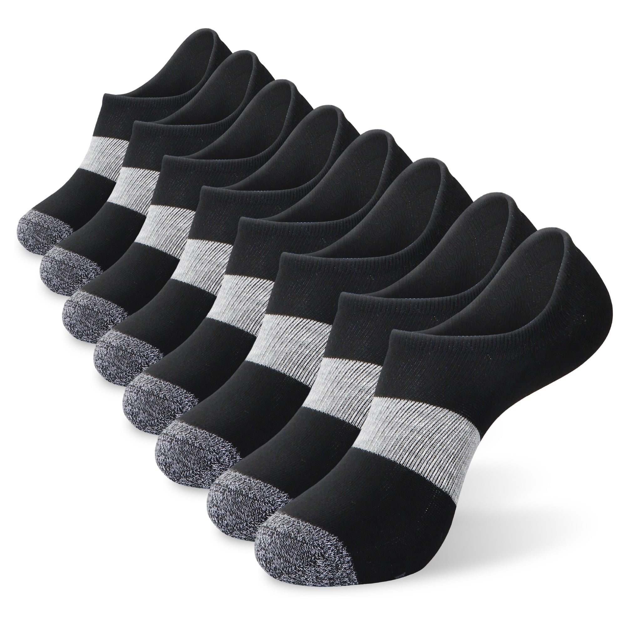 MONFOOT Women's and Men's 8-Pairs No Show Non-slip Cotton Black Grey ...