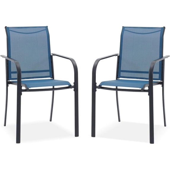 MONGJI 2 PCS Patio Dining Chairs, Stackable Outdoor Chairs with Metal ...