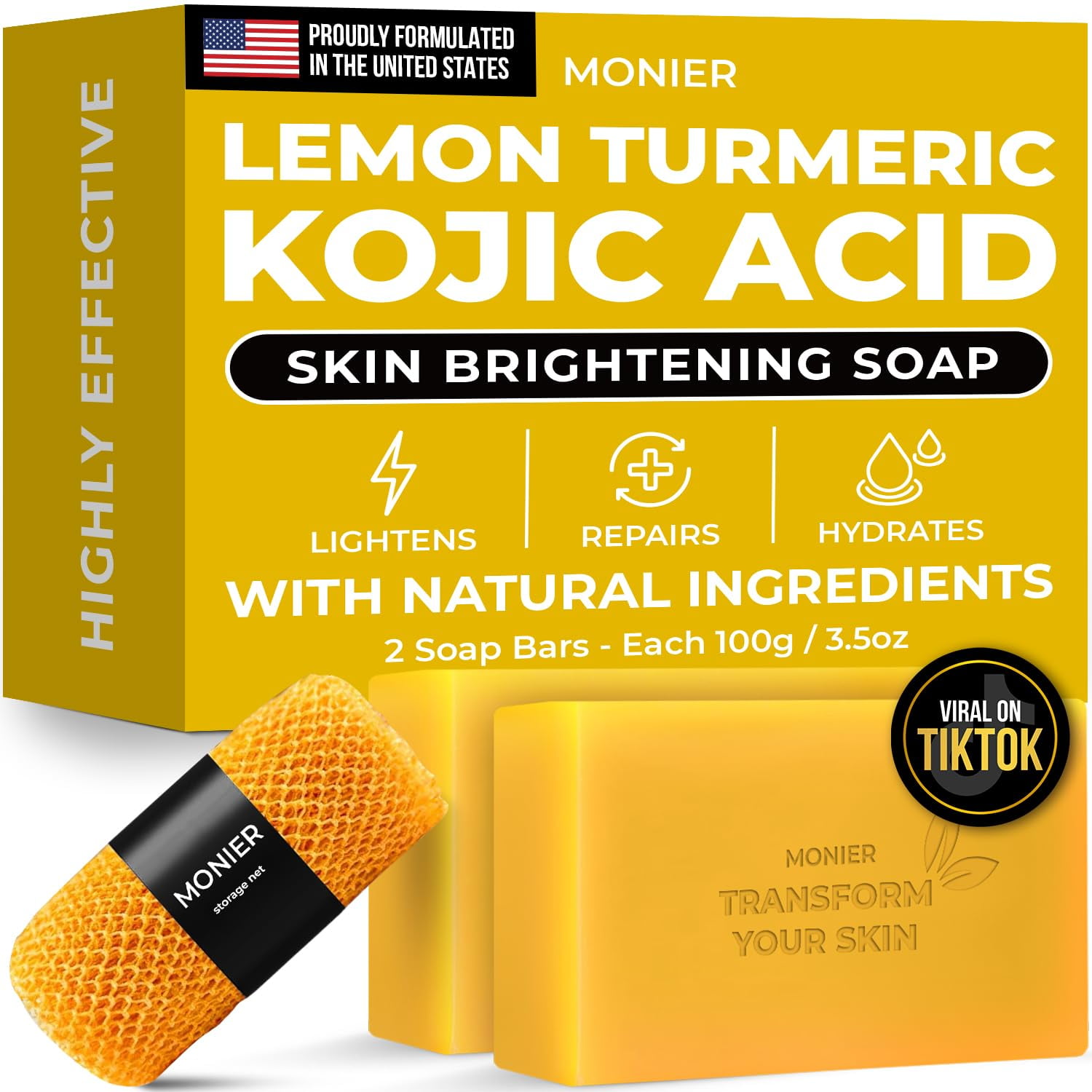 MONIER Brightening Lemon Turmeric TMA2 Kojic Acid Soap Bars - Turmeric ...