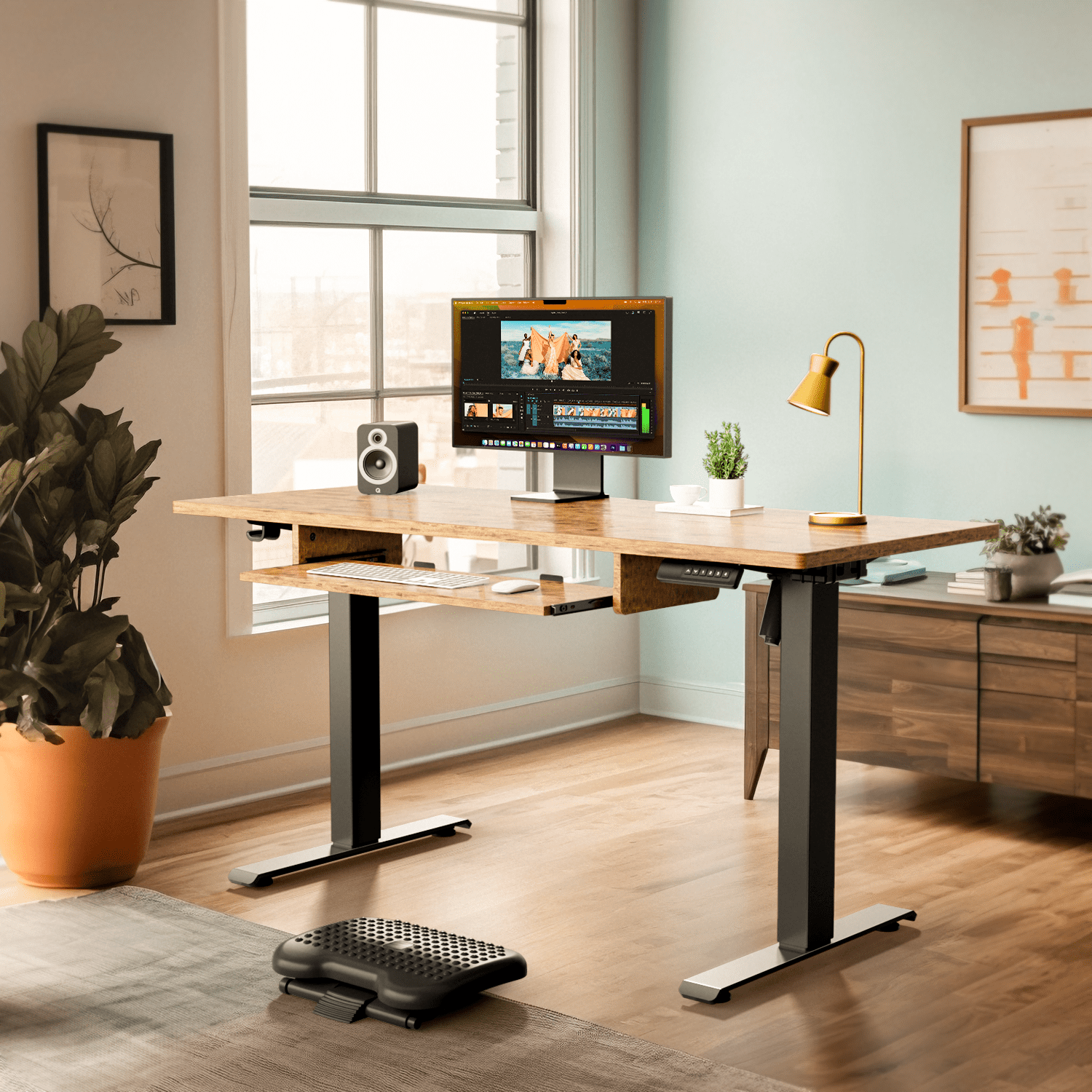 "MONINXS Electric Power Adjustable Standing Desk with Keyboard Tray, 55 ...