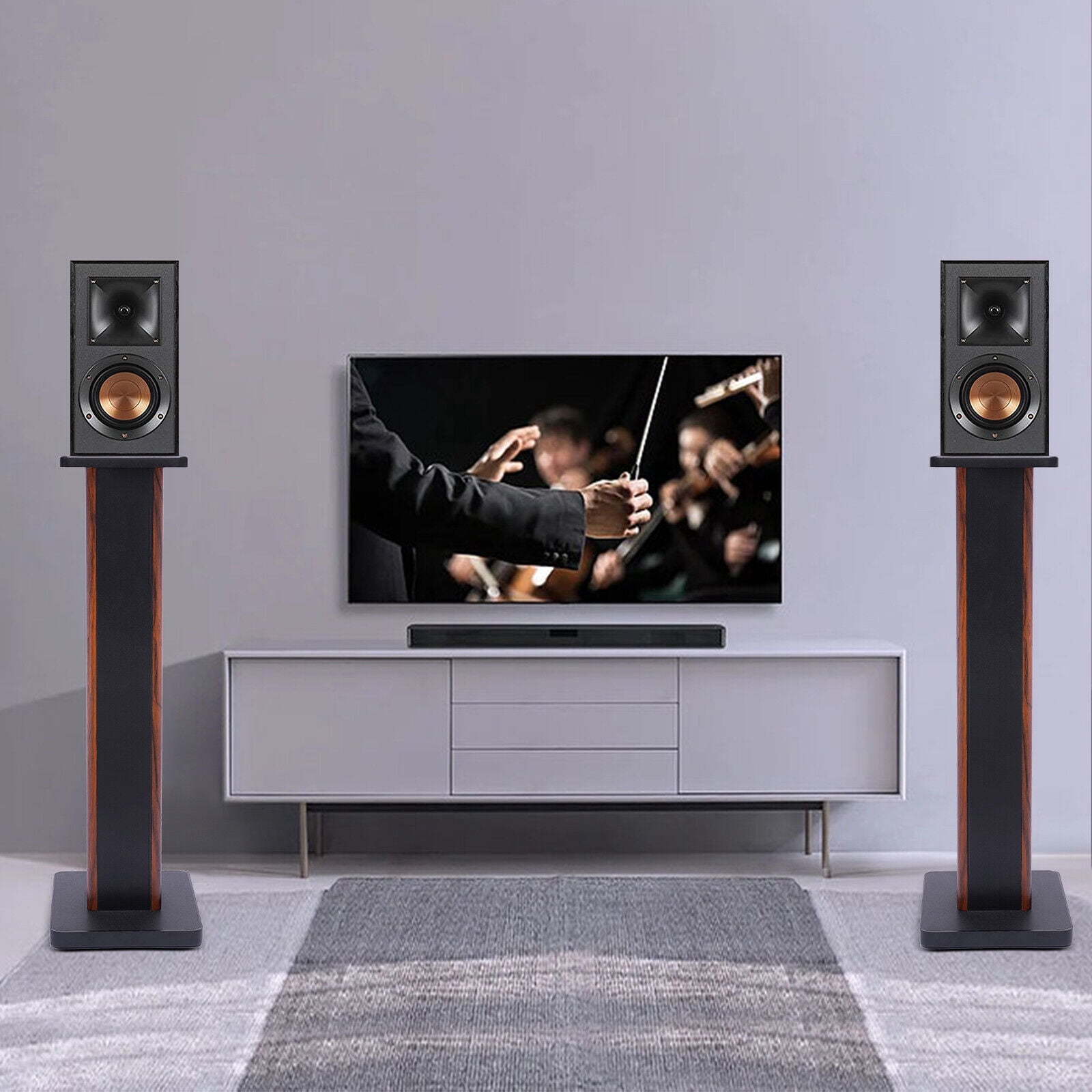 MONIPA 28" Yellow Sandalwood Bookshelf Speaker Stands Surround Sound ...