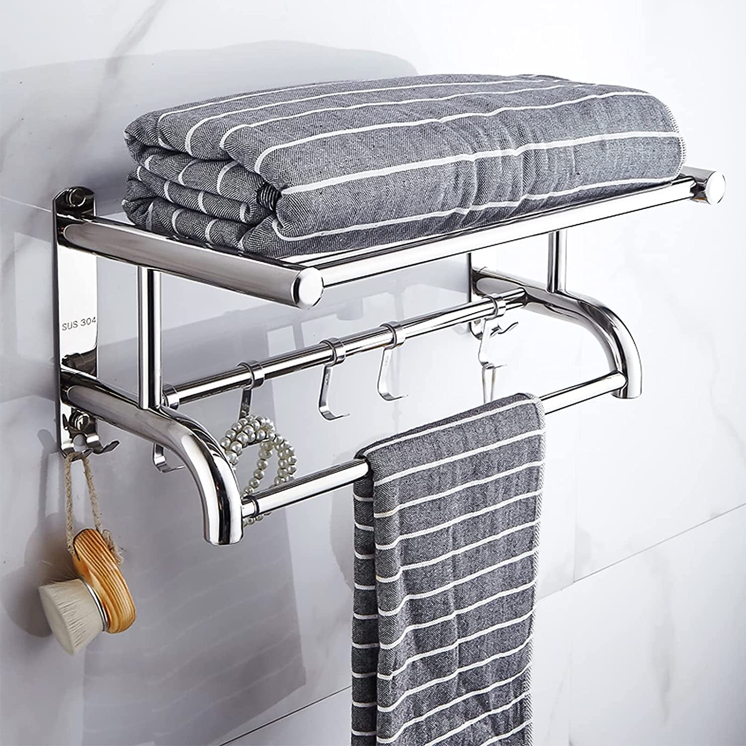 MONIPA 4 Silver Towel Hook Wall Mounted Stainless Towel Rack Telescopic ...