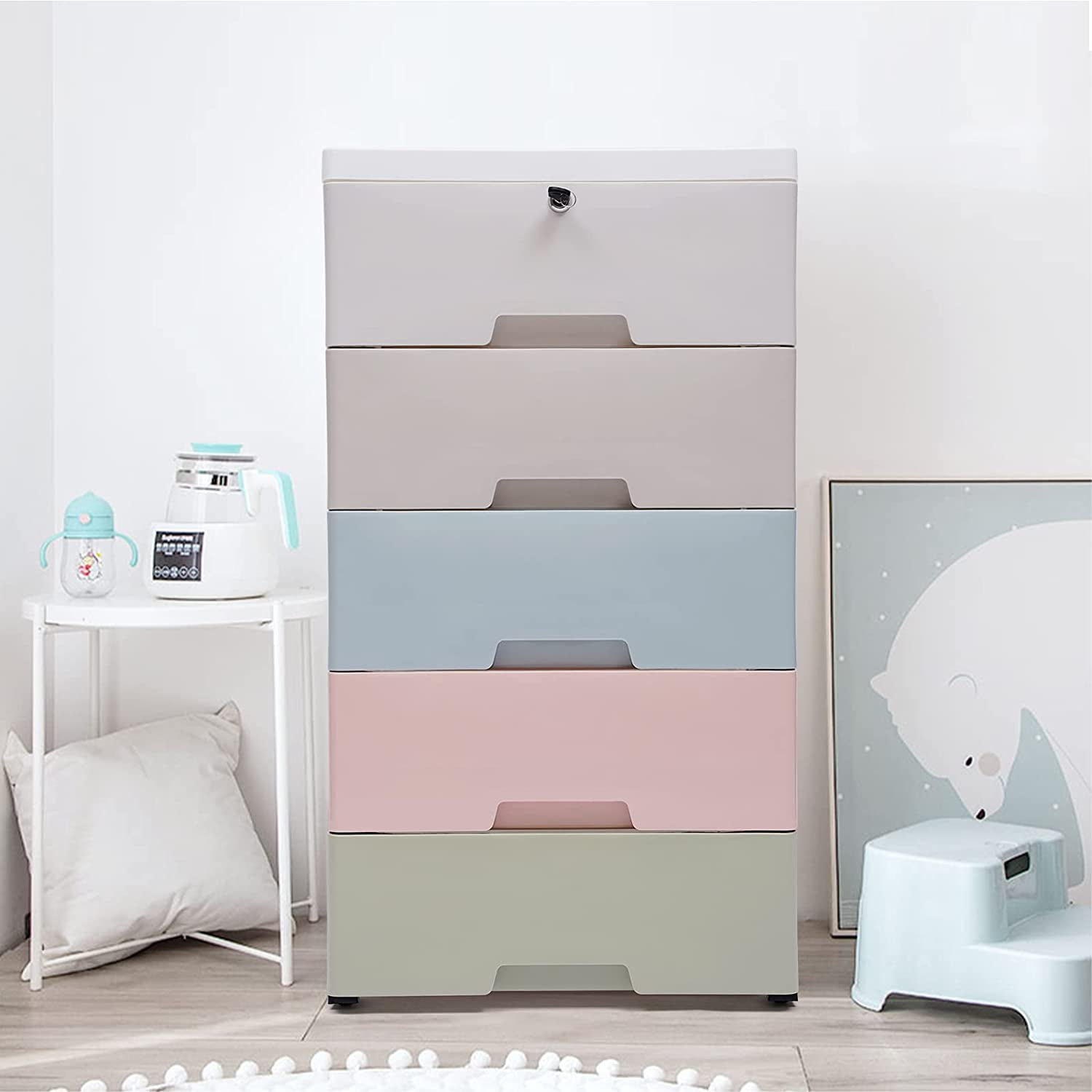 MONIPA Portable 5-Drawer Storage Cabinet, Wide Container Dresser ...