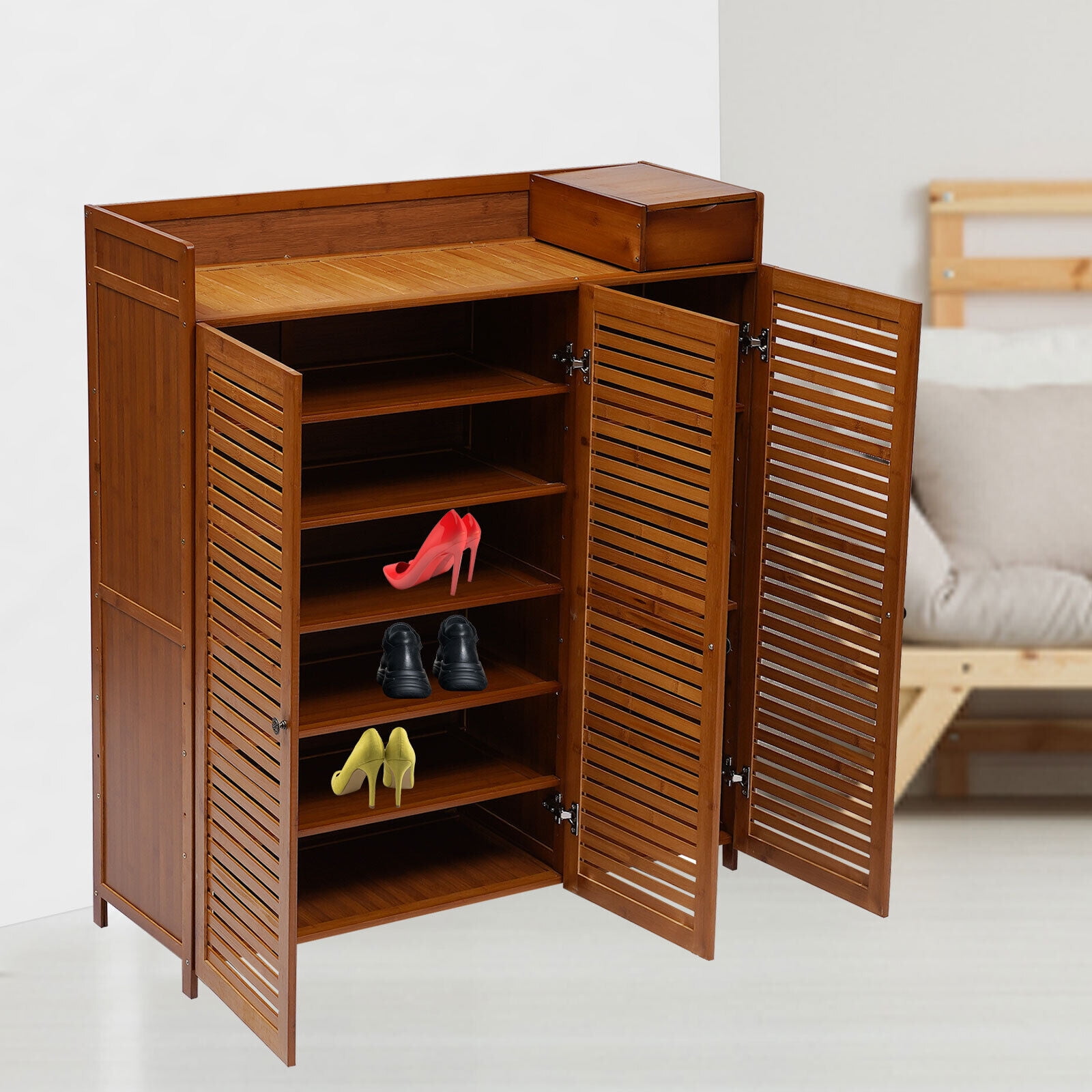 MONIPA Bamboo Wood Shoe Cabinet Shoes Rack Entryway 7 Tier Storage ...